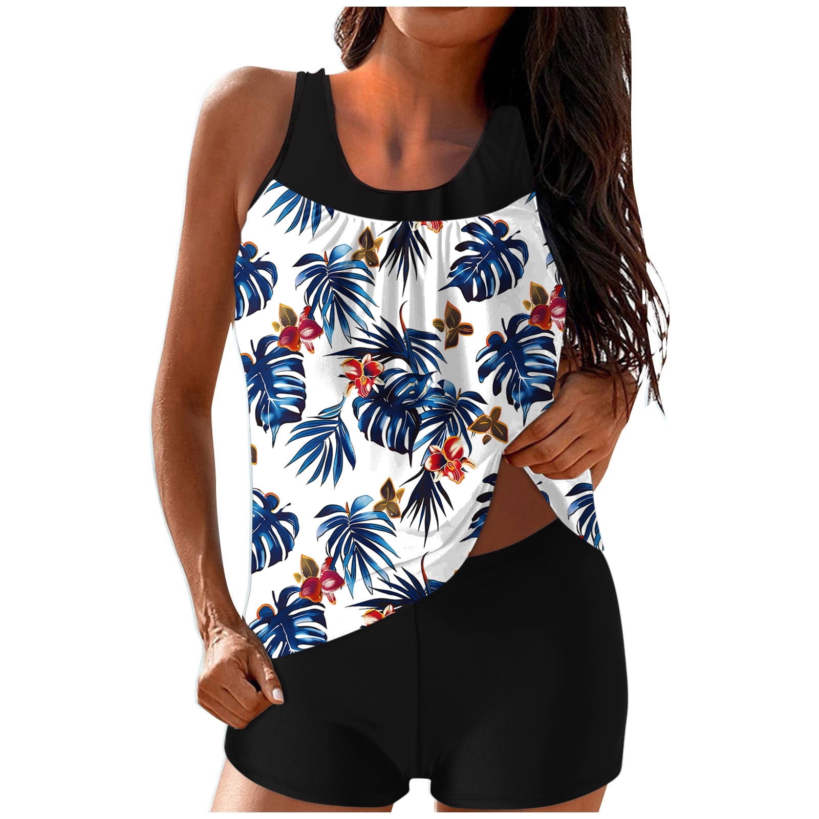 qucoqpe Tankini Swimsuits for Women Loose Fit Floral Print Two Piece ...