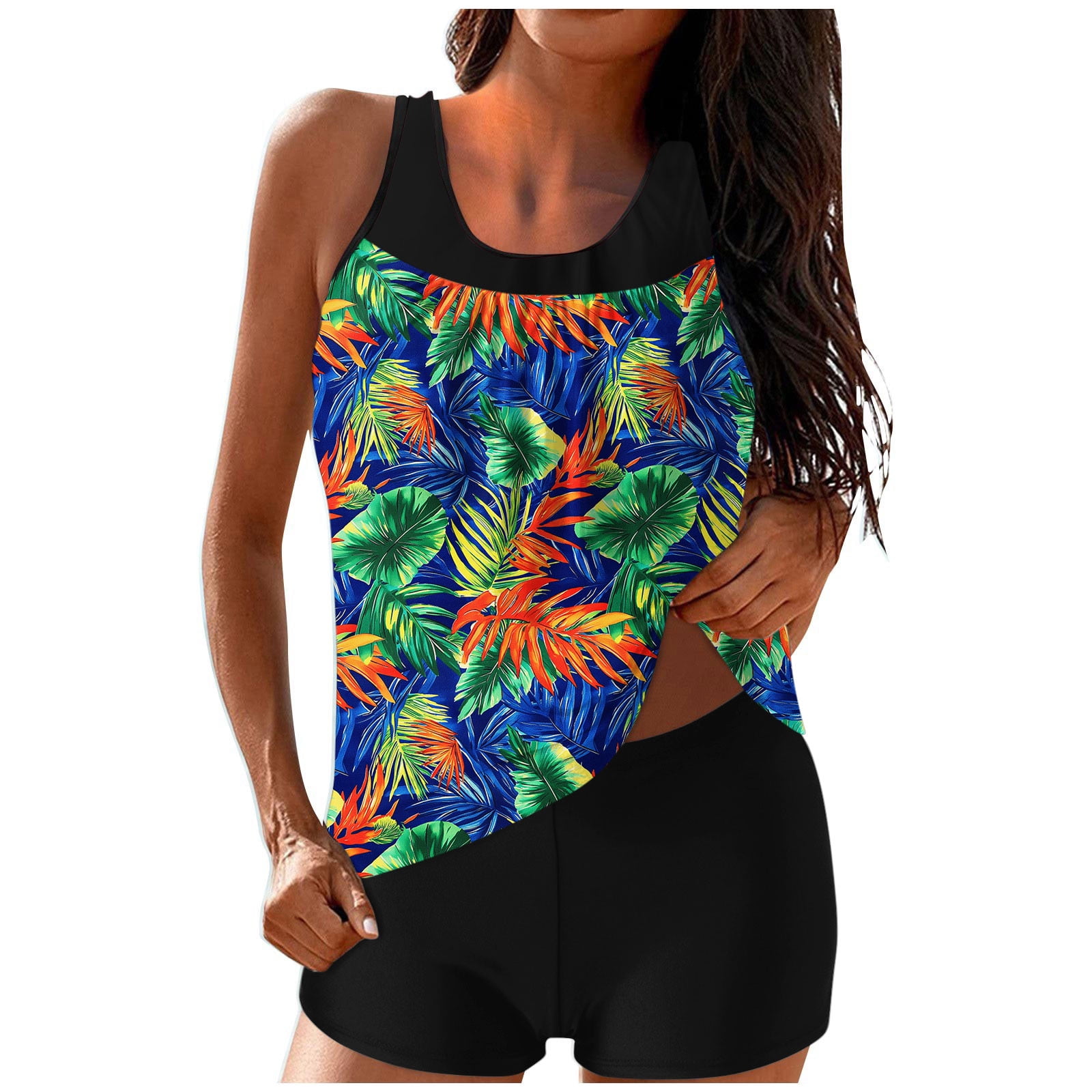 qucoqpe Tankini Swimsuits for Women Loose Fit Floral Print Two Piece ...