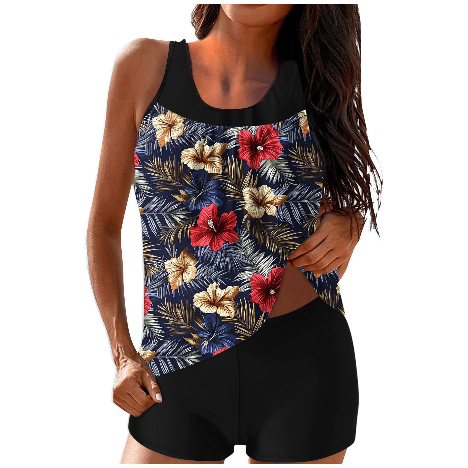 qucoqpe Tankini Swimsuits for Women Loose Fit Floral Print Two Piece ...