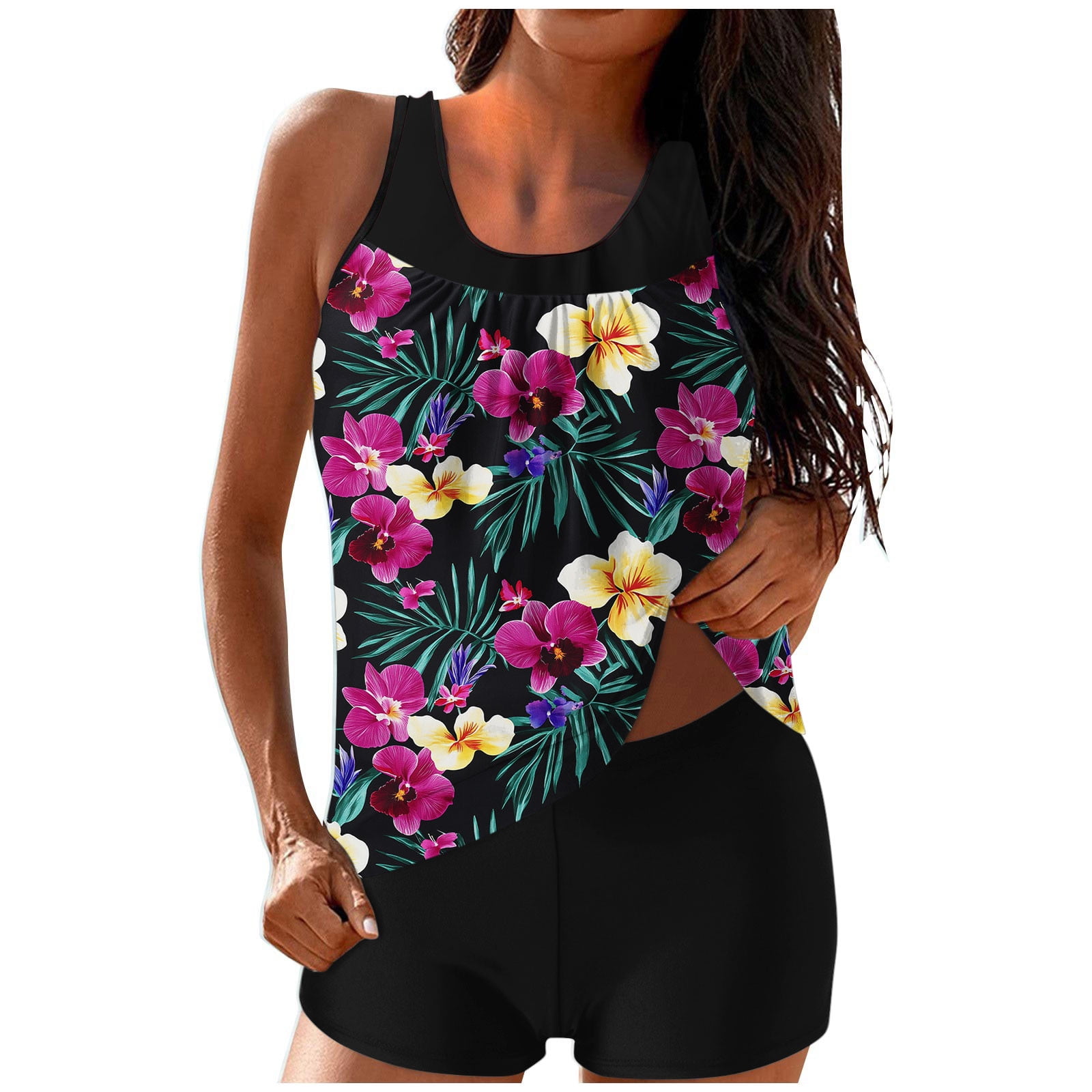 qucoqpe Tankini Swimsuits for Women Loose Fit Floral Print Two Piece ...