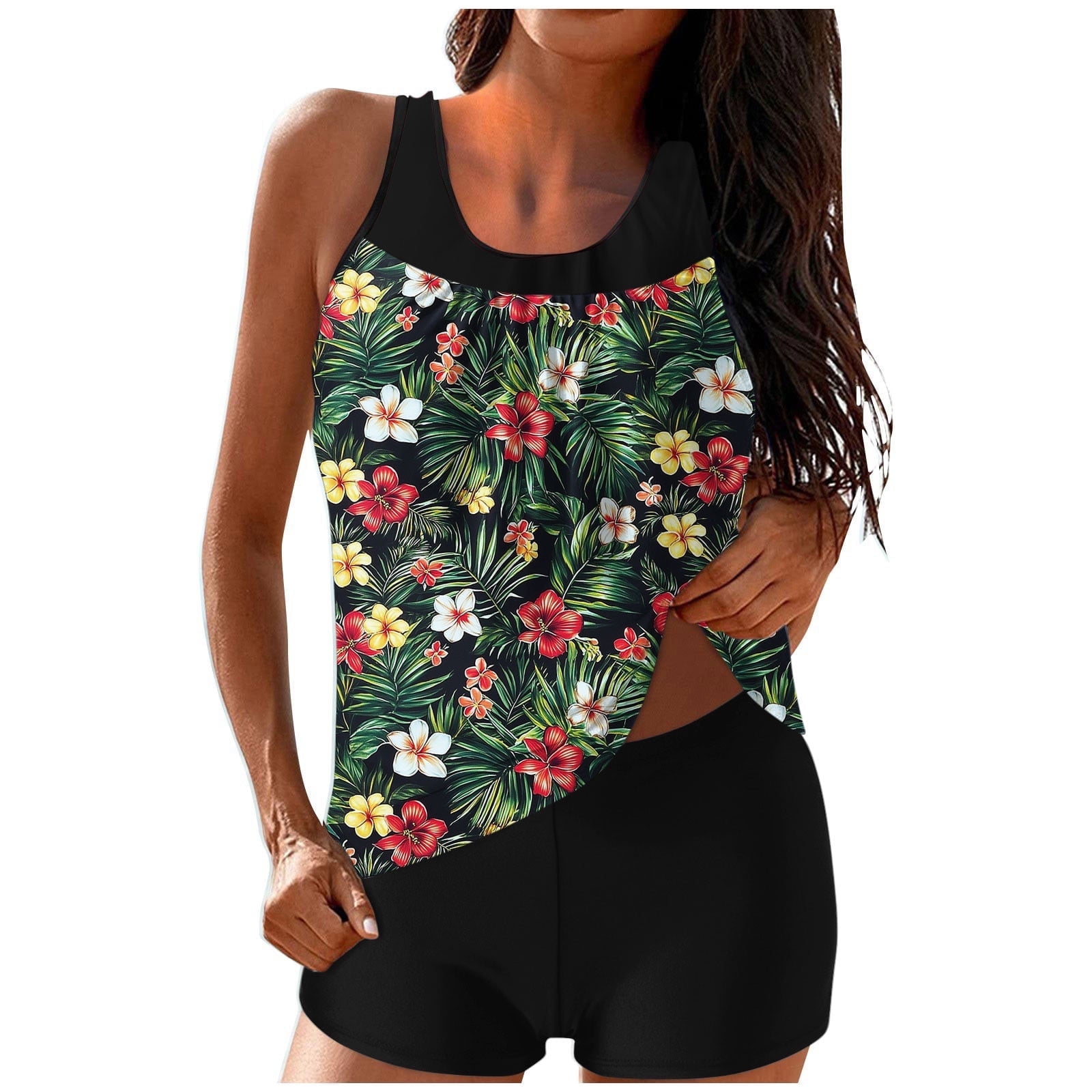qucoqpe Tankini Swimsuits for Women Loose Fit Floral Print Two Piece ...