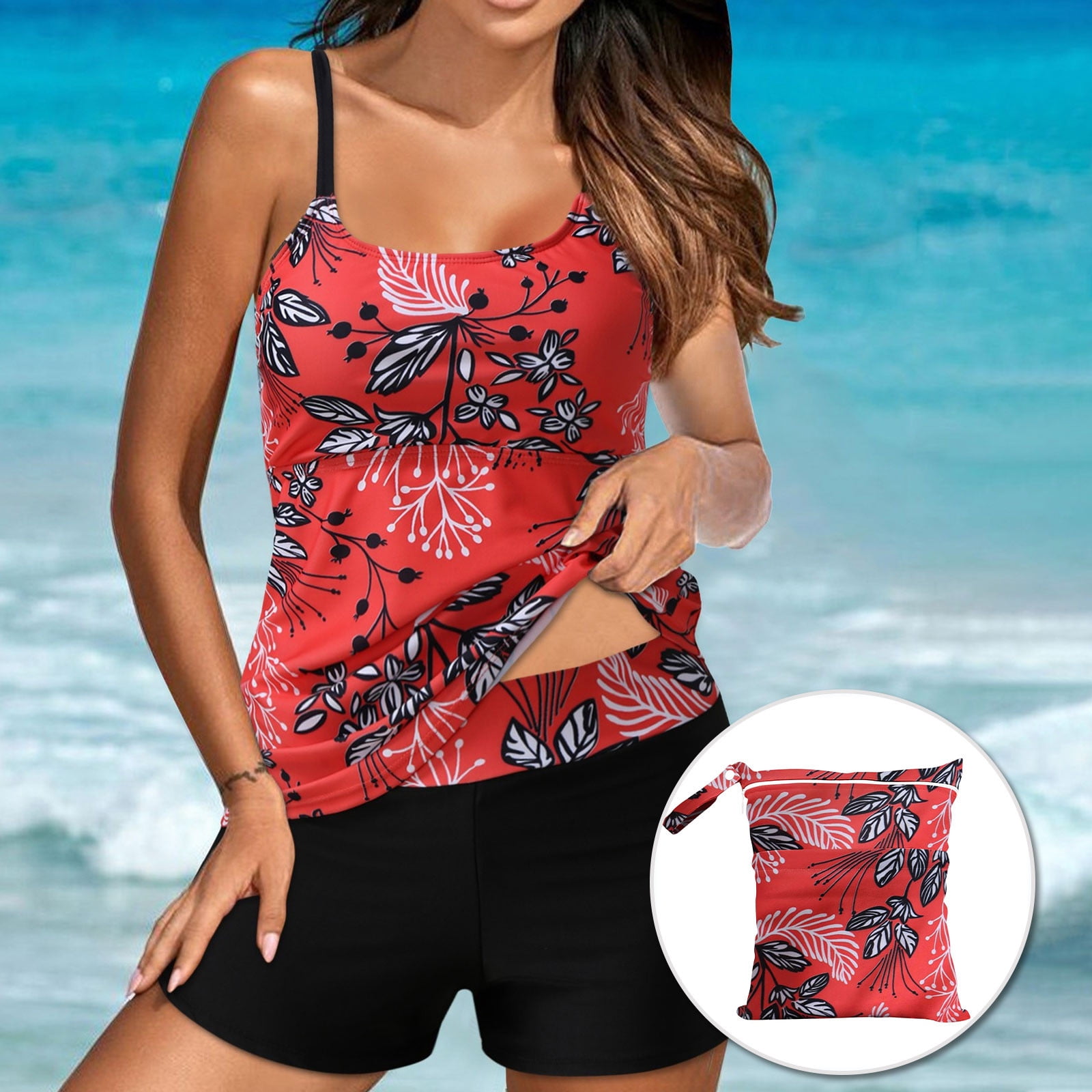 qucoqpe Tankini Swimsuits for Women with Storage Bag Loose Fit Floral ...