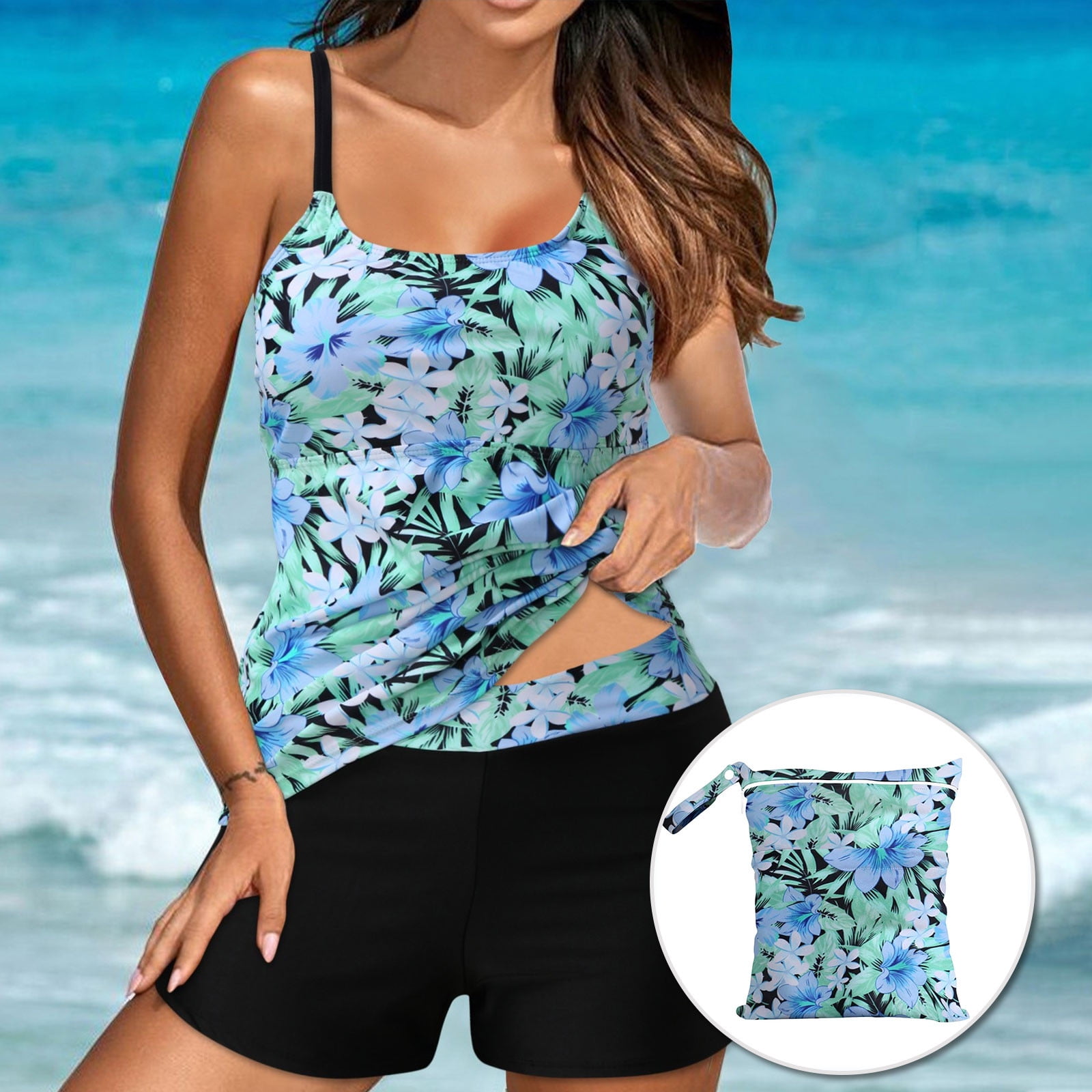 qucoqpe Tankini Swimsuits for Women with Storage Bag Loose Fit Floral ...