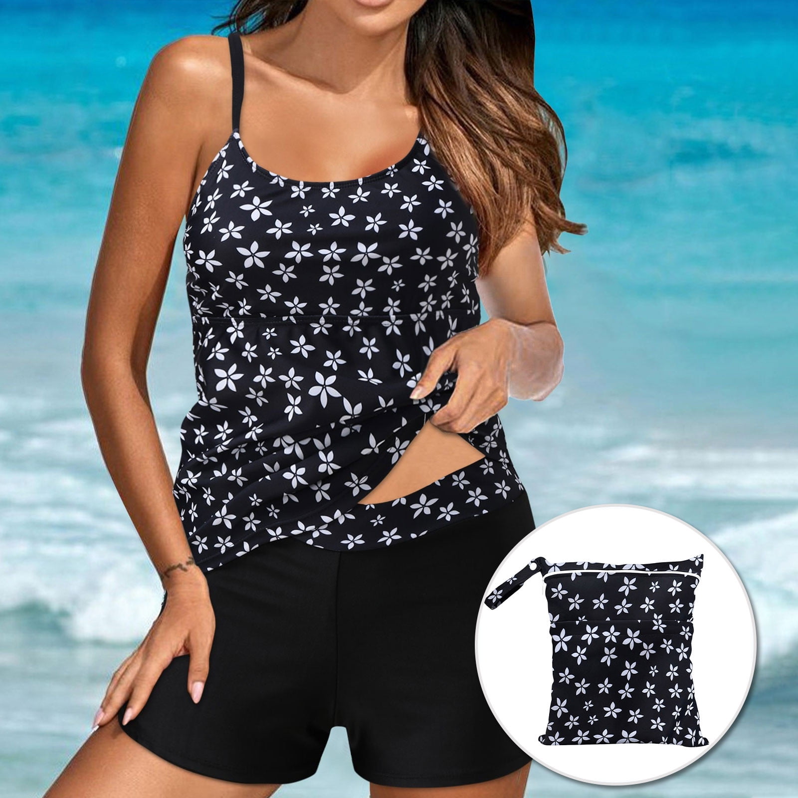 qucoqpe Tankini Swimsuits for Women with Storage Bag Loose Fit Floral ...