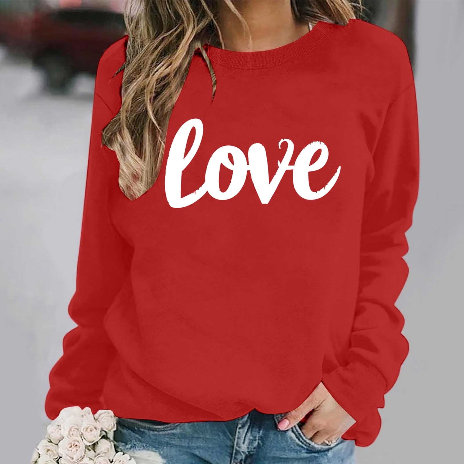qucoqpe Valentines Sweatshirt Women Trendy Oversized Love Heart Print ...