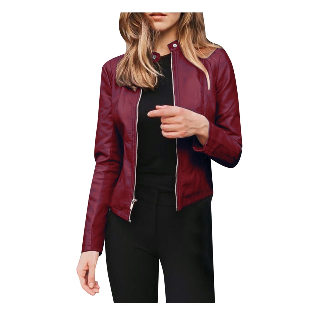 qucoqpe Women Leather Jackets, Faux Motorcycle Plus Size Moto Biker ...
