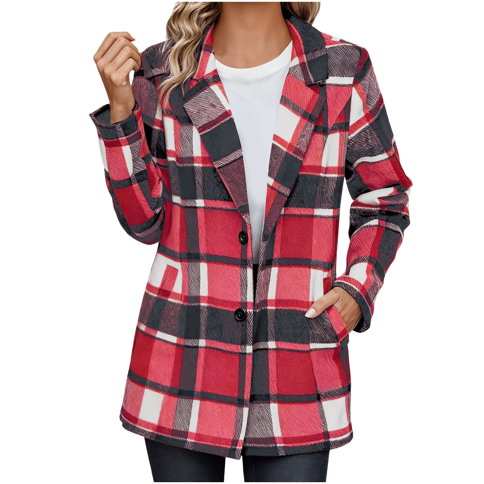 qucoqpe Women Plaid Shacket Jacket Trendy Fall Casual Button Wool ...