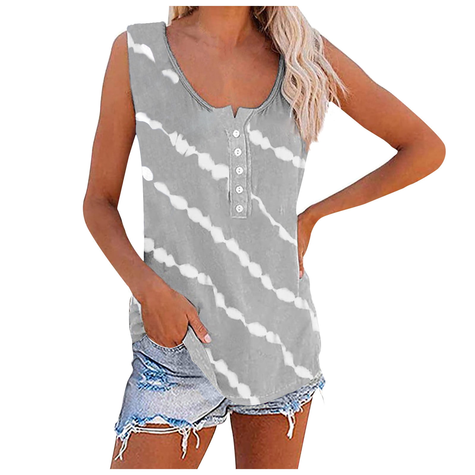 qucoqpe Women Plus Size Tank Tops Summer Casual Stripe Printing ...