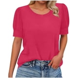 qucoqpe Women's 2026 Spring Summer Fashion Loose Solid Crewneck Pleated ...