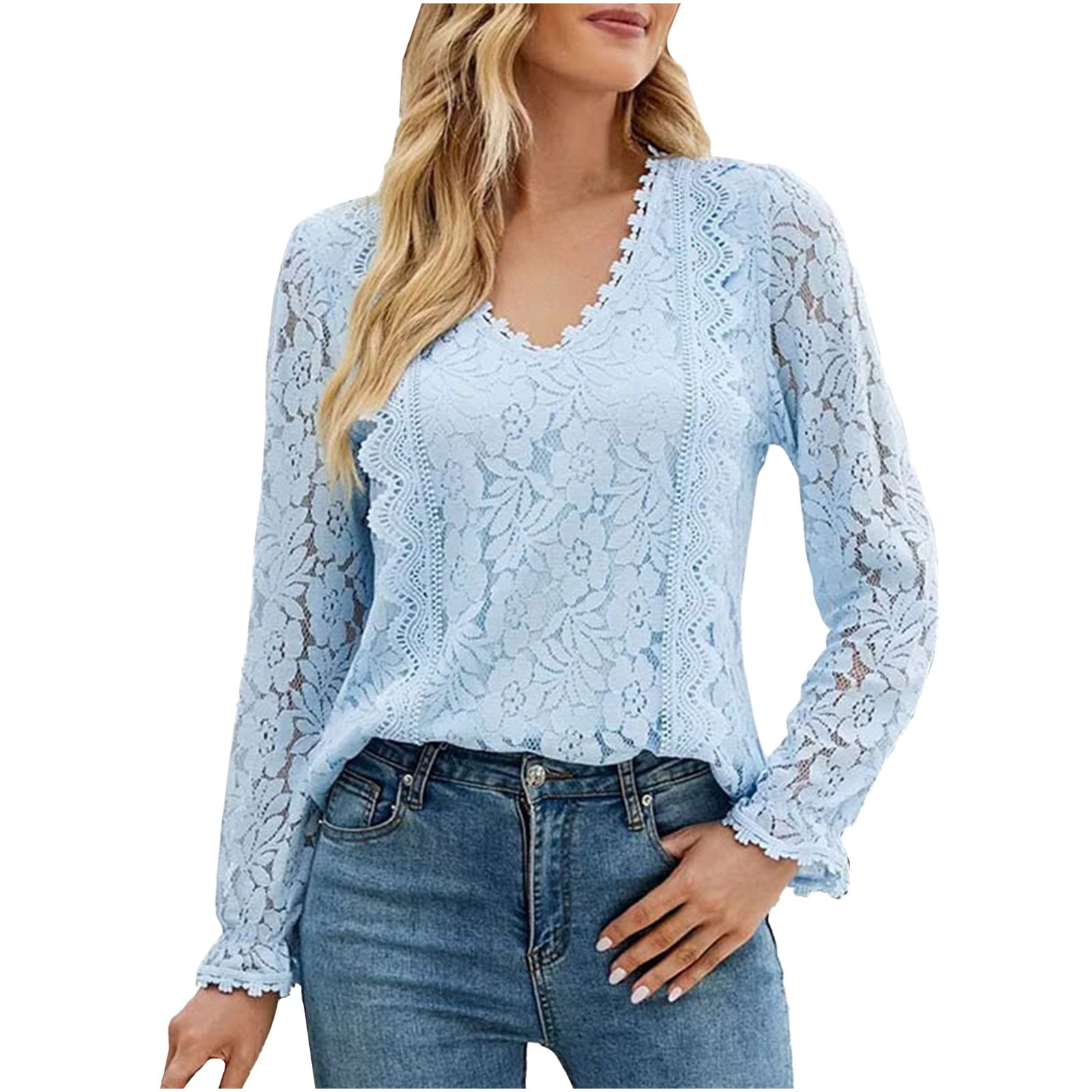 qucoqpe Women's Casual Tops V Neck Long Sleeve Dressy Tops Trendy ...