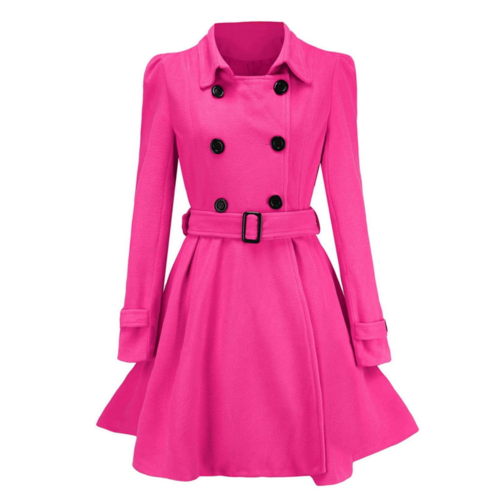 qucoqpe Women's Double Breasted Pea Coat Winter Mid-Long Trench Coat with Belt on Clearance ...