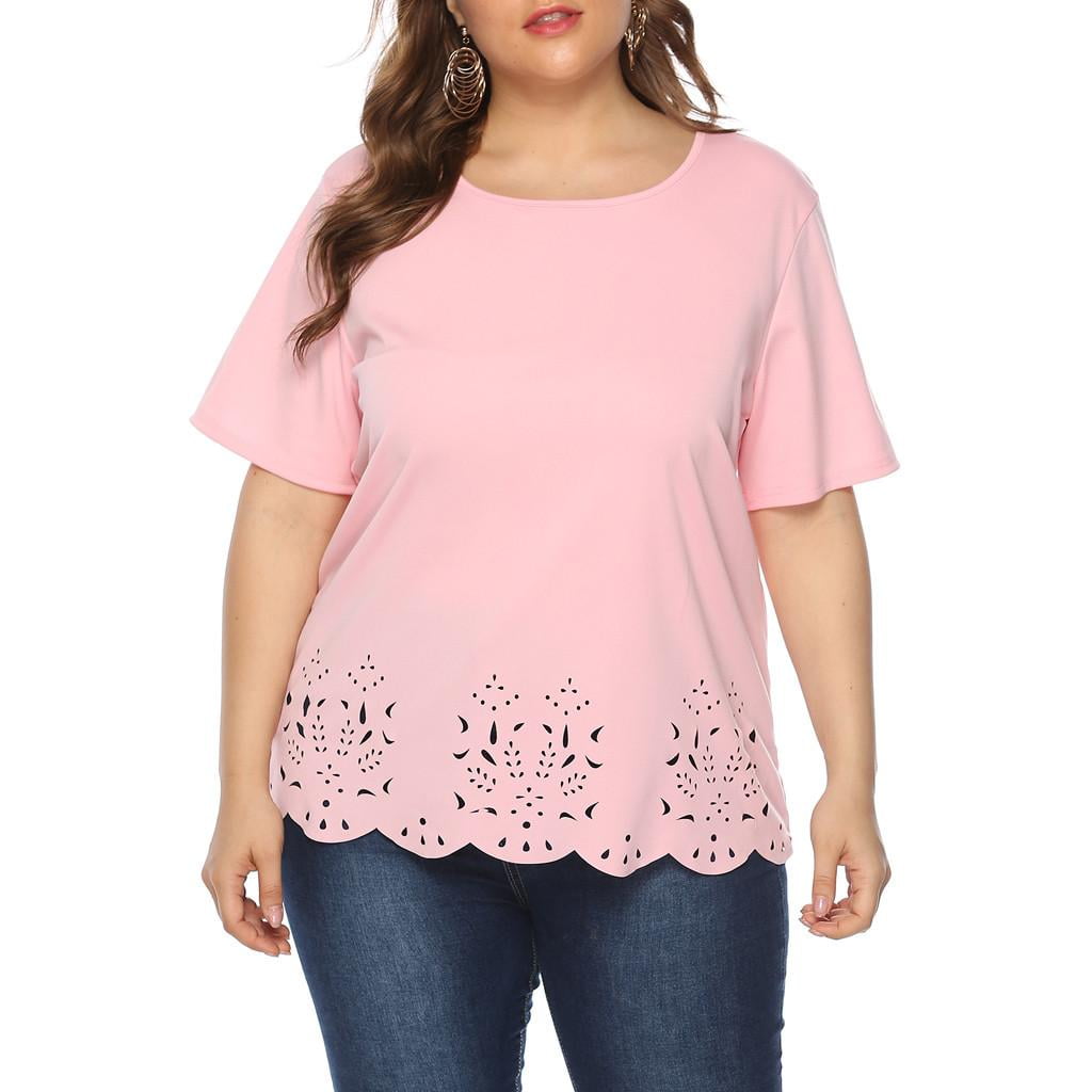 qucoqpe Women's Short Sleeve T-Shirts Casual Pink Loose Fit Pullover ...