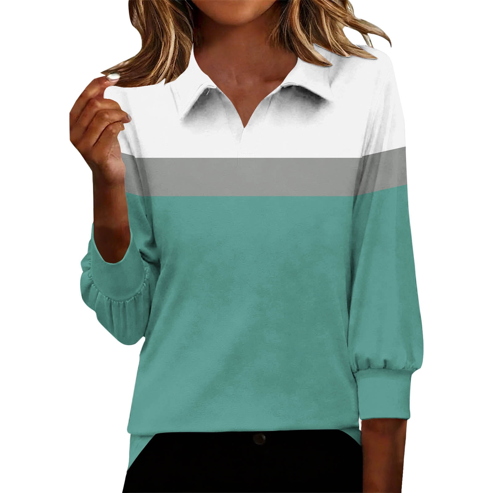 qucoqpe Womens Tops 2026 3/4 Sleeve Dressy Casual Lapel Shirts Trendy ...