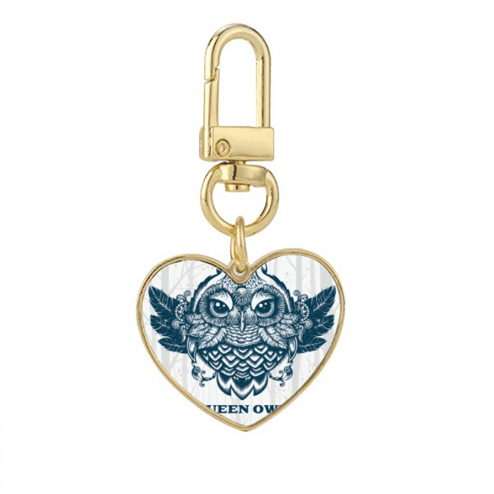 queen owl art deco fashion gold heart keychain metal keyring holder ...