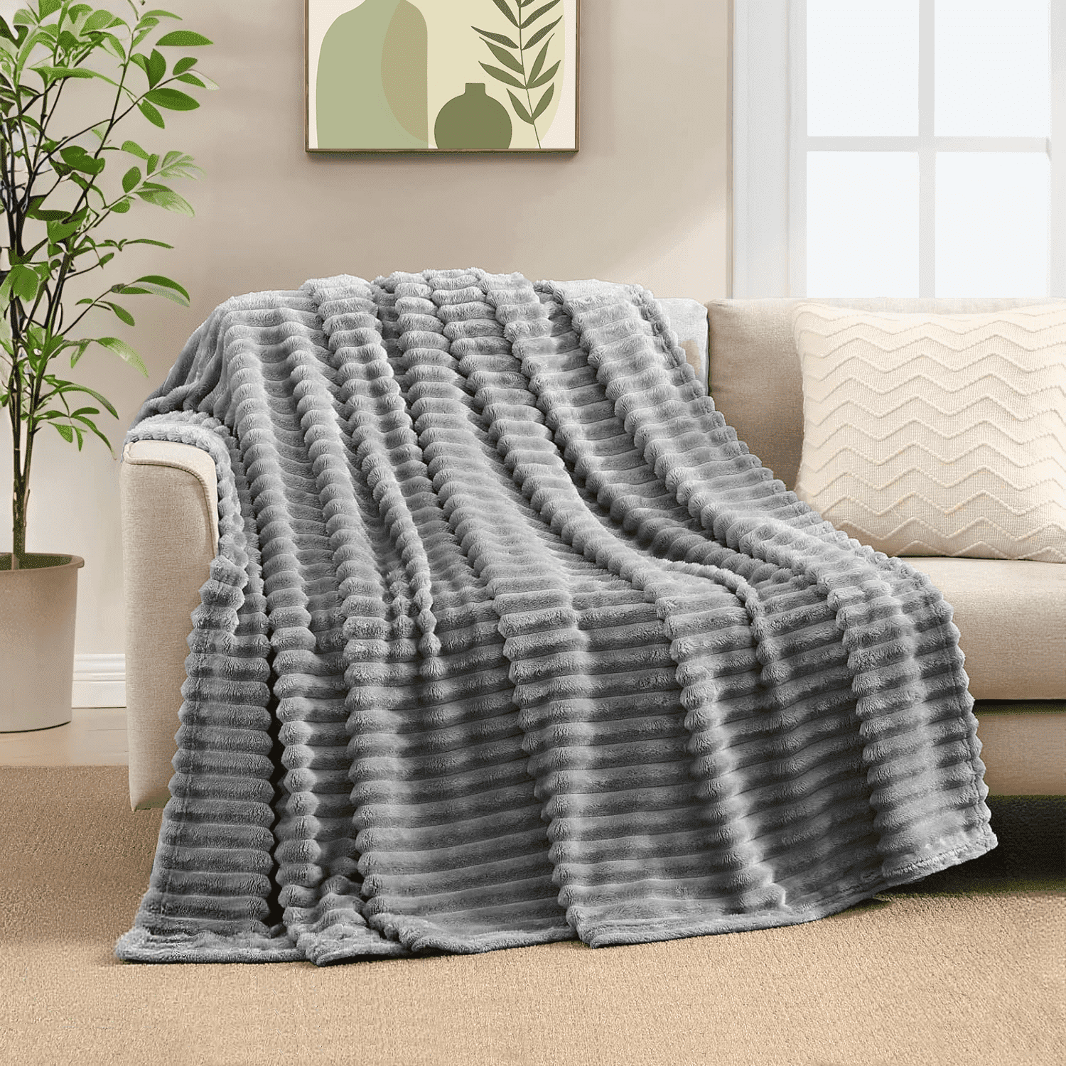Queen Size Blanket for Couch, Sofa, Bed, Striped Gray Throw Blanket for ...