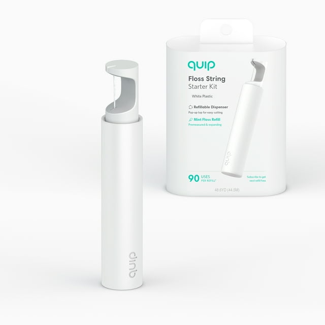 quip Floss String, Refillable Dispenser, White Plastic, 3-Month Mint ...