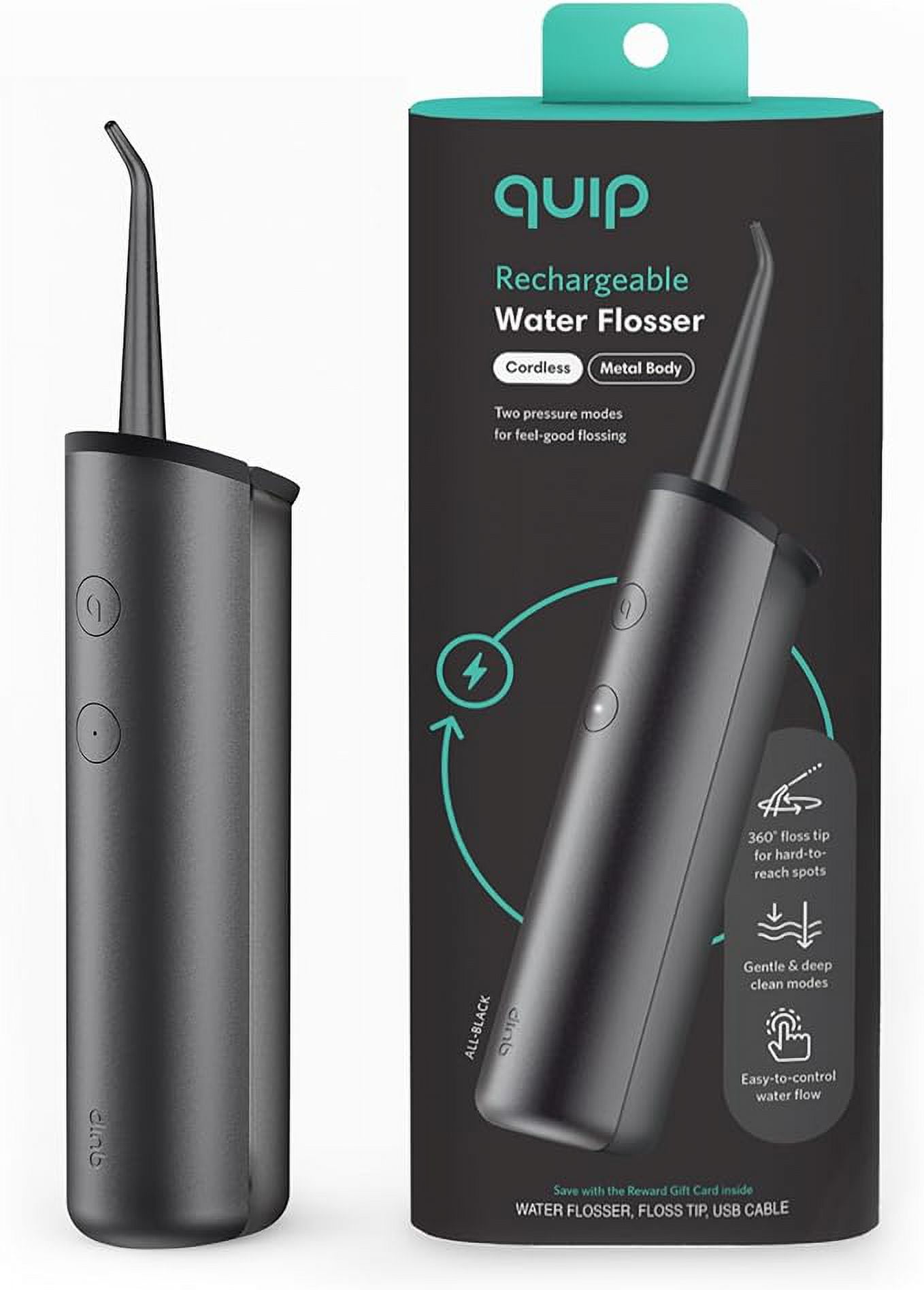 quip Rechargeable Cordless Water Flosser Metal 2 Modes + 360° Tip ...