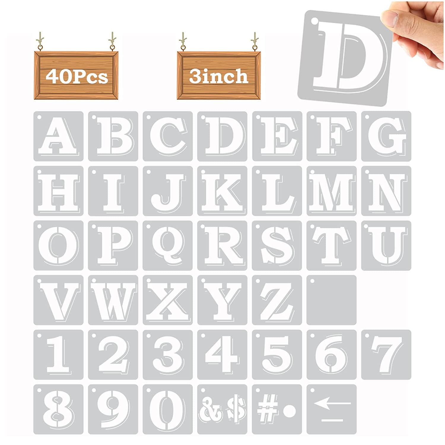 quirzx Alphabet Letter Stencils 3 Inch 40 PCS Reusable Plastic Letter ...