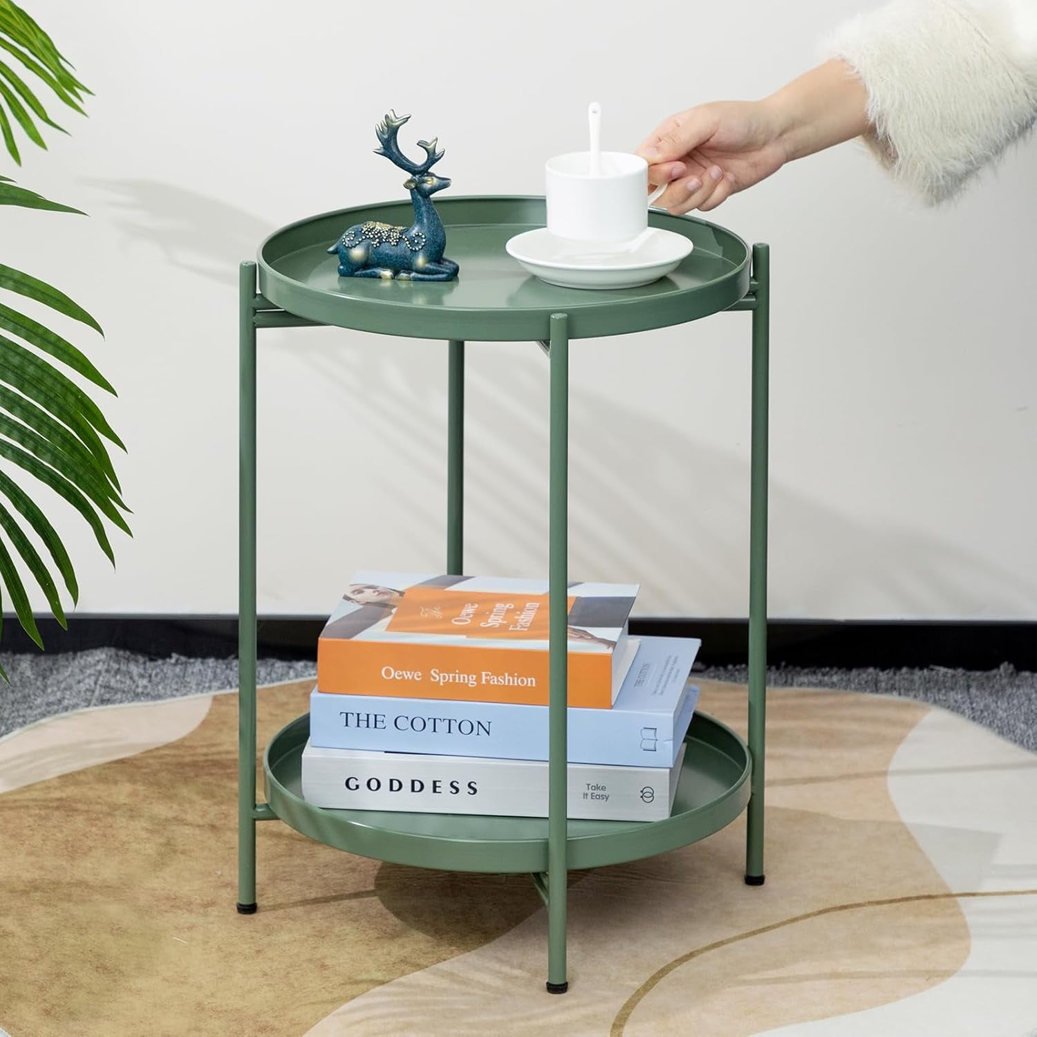 qwasdfgt 2-Tier Round Gold Side Table Outdoor Small Folding Accent ...