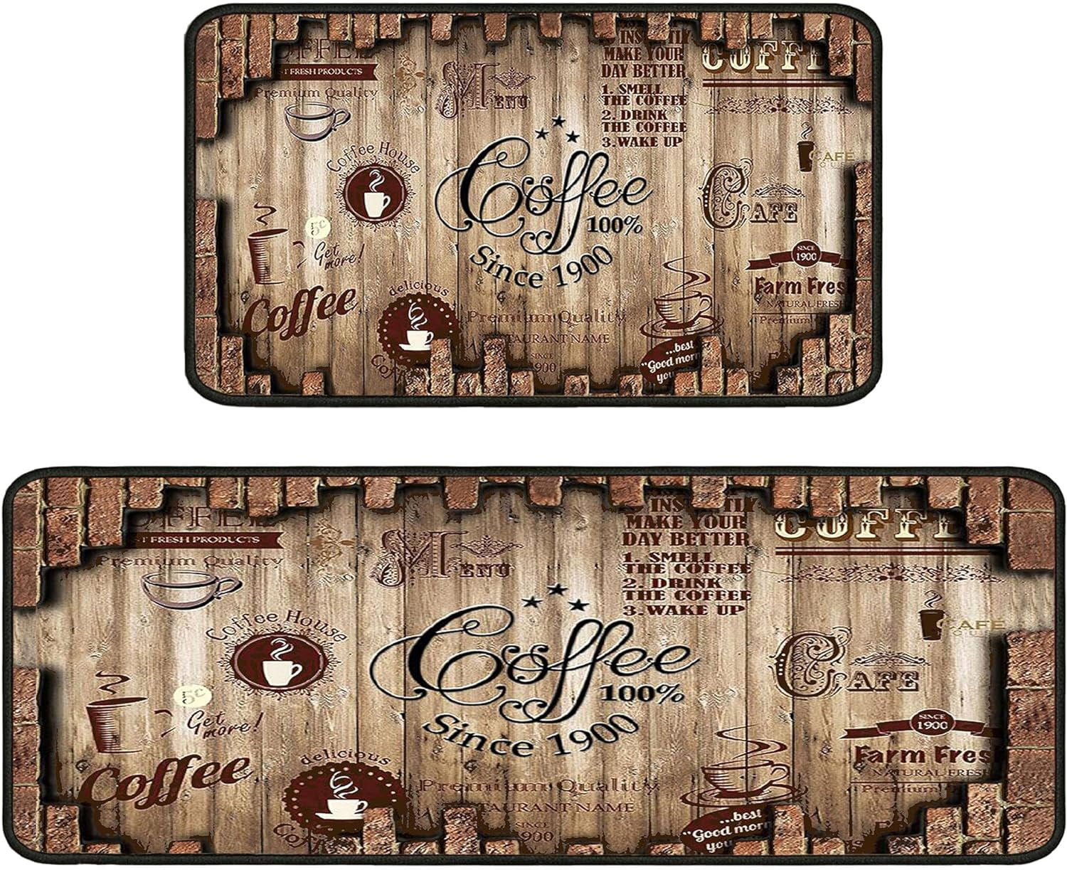 qwefdsabcv Retro Coffee Kitchen Mat Set,17" x 30" + 17" x 47" Non-slip ...