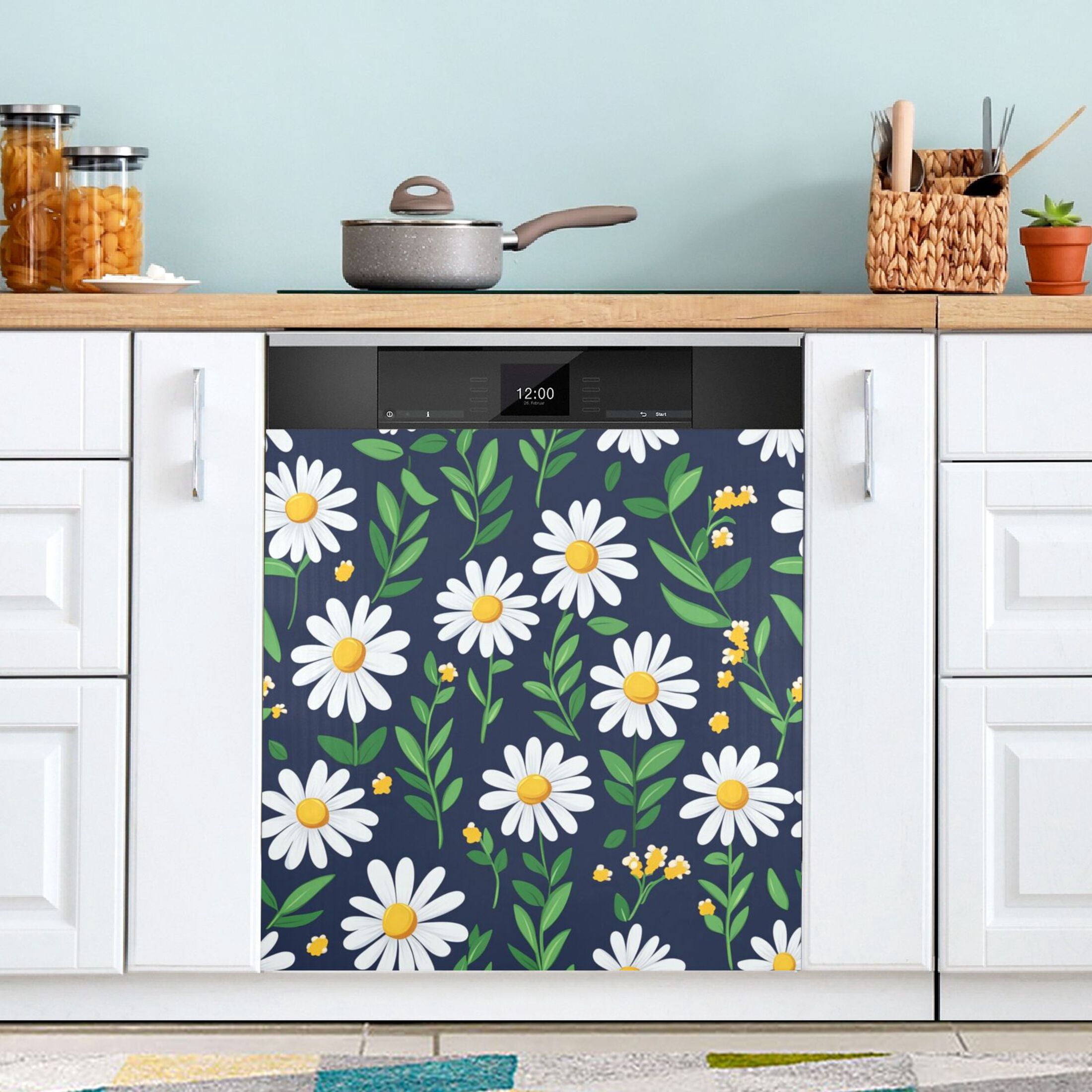 qxltty A Pattern Of Daisies and Wildflowers Magnetic Dishwasher Sticker ...