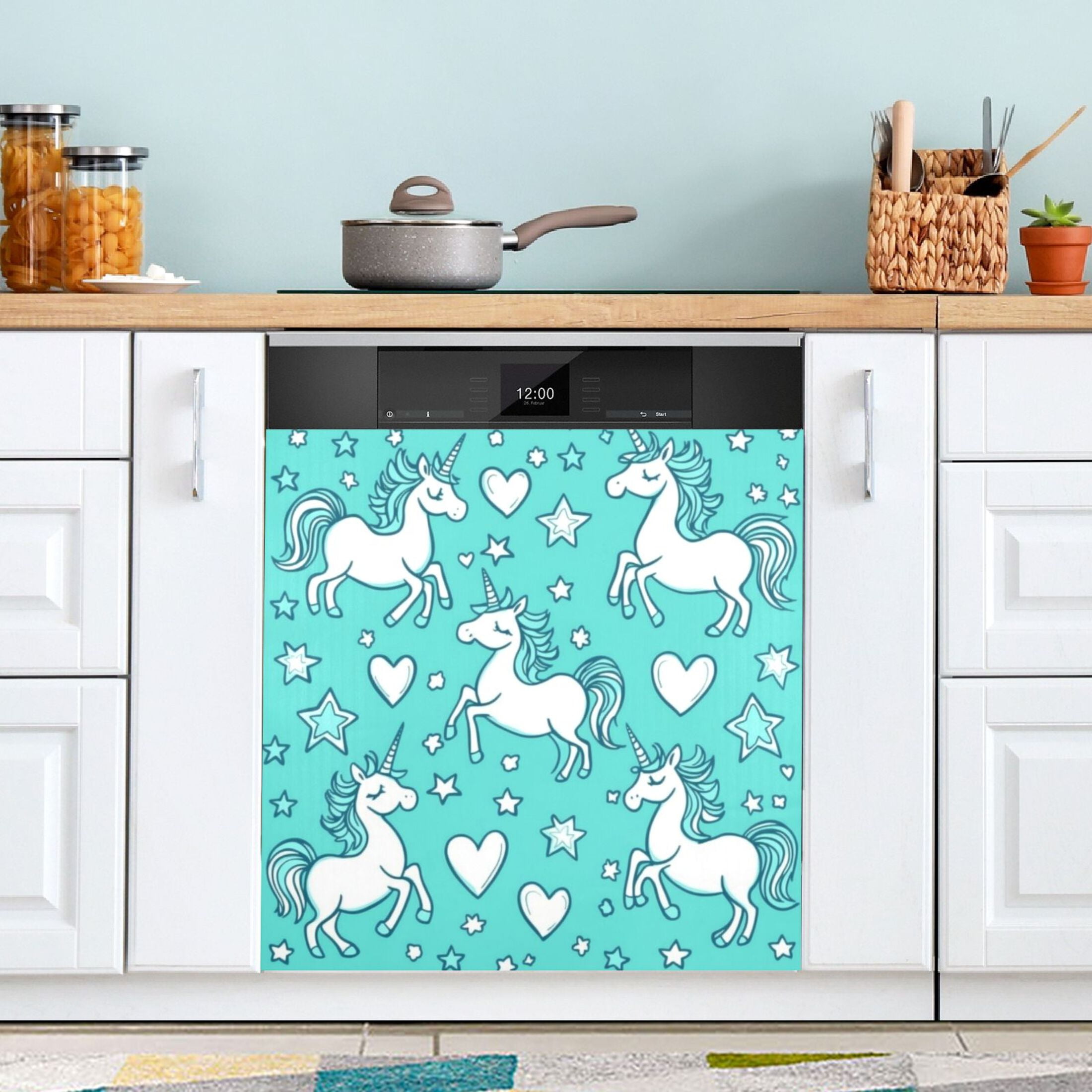 qxltty A Pattern with Cute Cartoon Unicorns Magnetic Dishwasher Sticker Refrigerator Cover ...