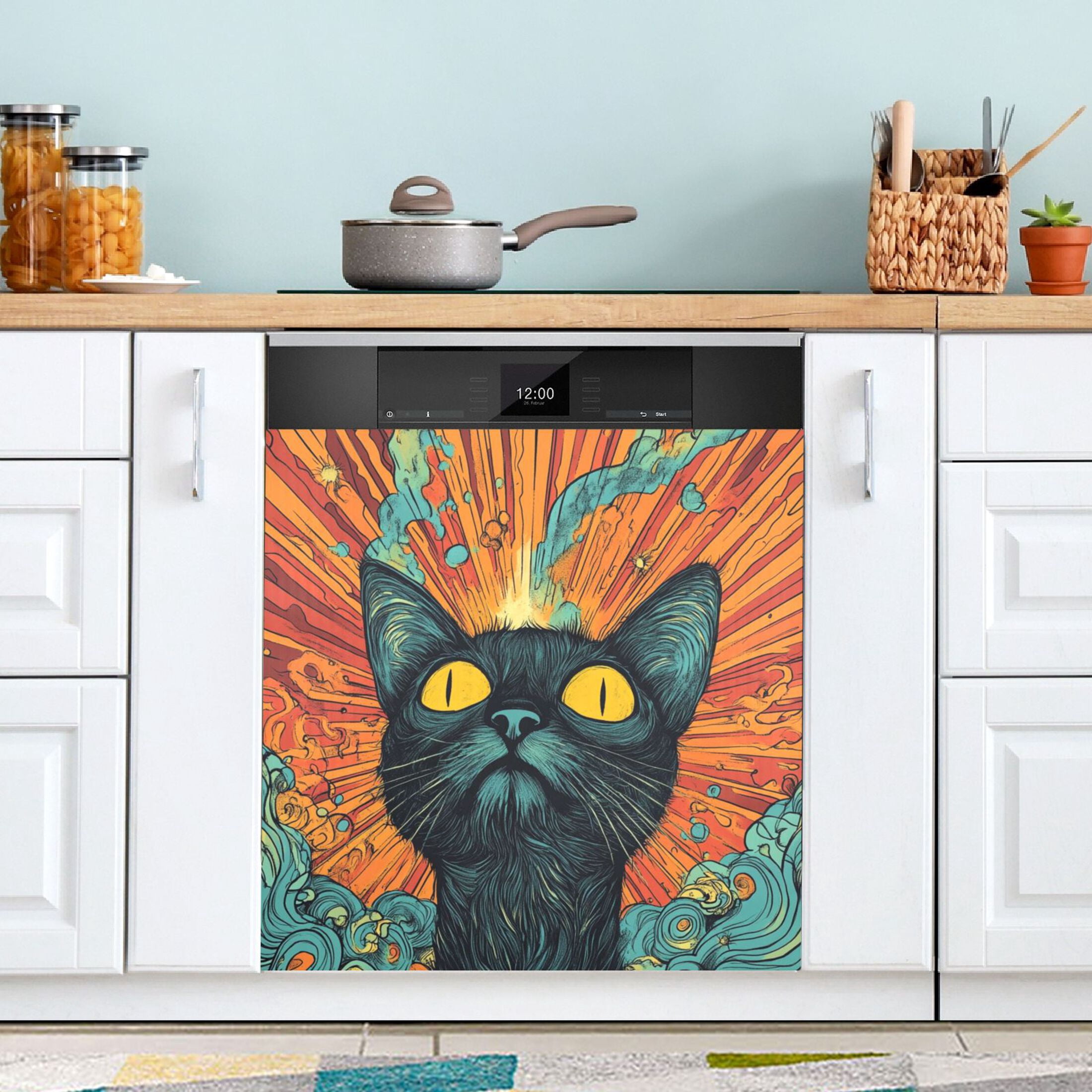 qxltty Abstract Style Cat Pattern Magnetic Dishwasher Sticker ...