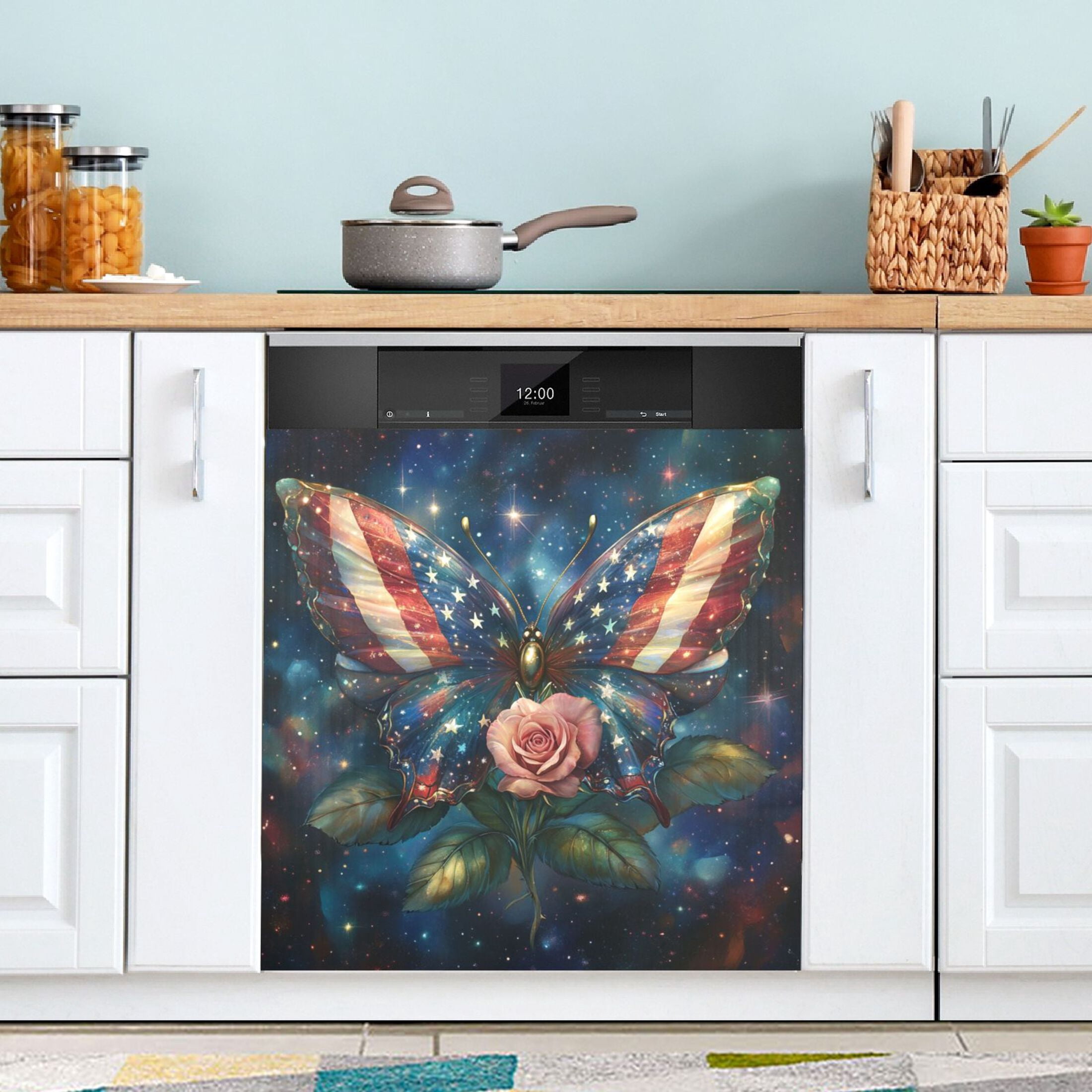 qxltty American Flag Butterfly Magnetic Dishwasher Sticker Refrigerator ...