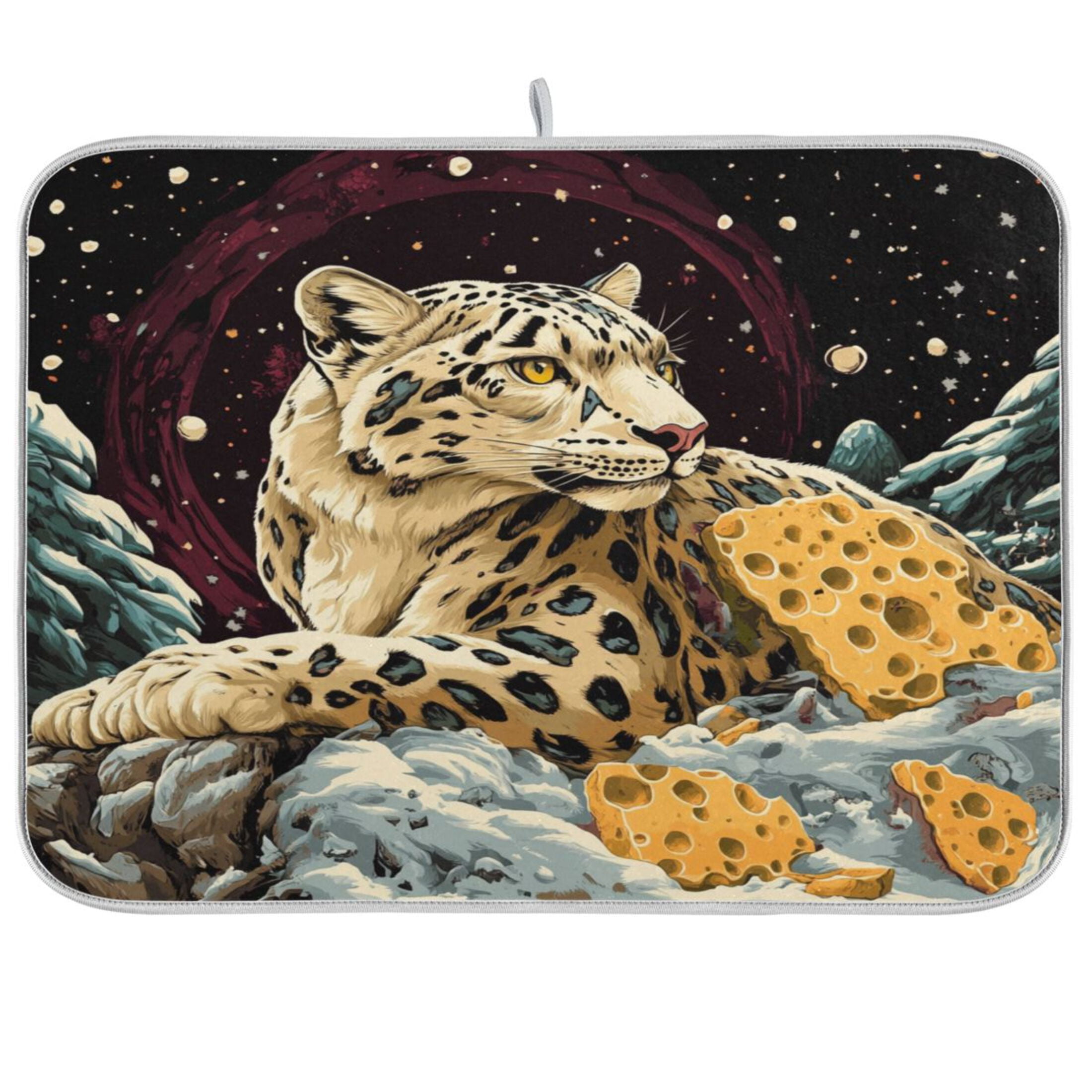 qxltty Cheese Snow Leopard Illustration Kitchen Drying Mat Extremely Absorbent Microfiber Dish ...