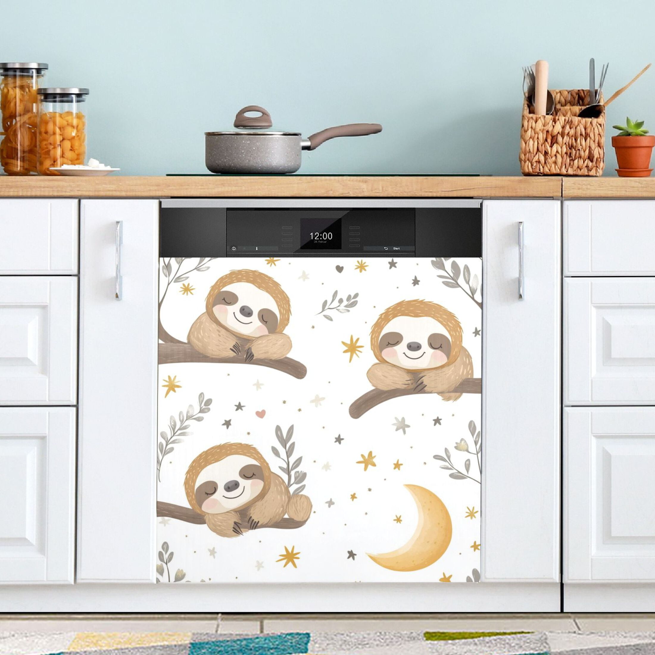 qxltty Cute Cartoon Sloth Pattern with Moon and Stars Magnetic ...