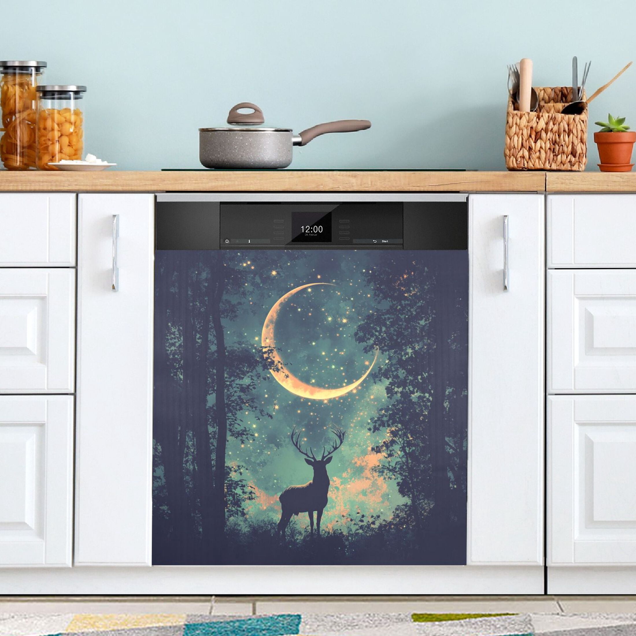 qxltty Deer in The Mystic Forest Pattern Magnetic Dishwasher Sticker ...
