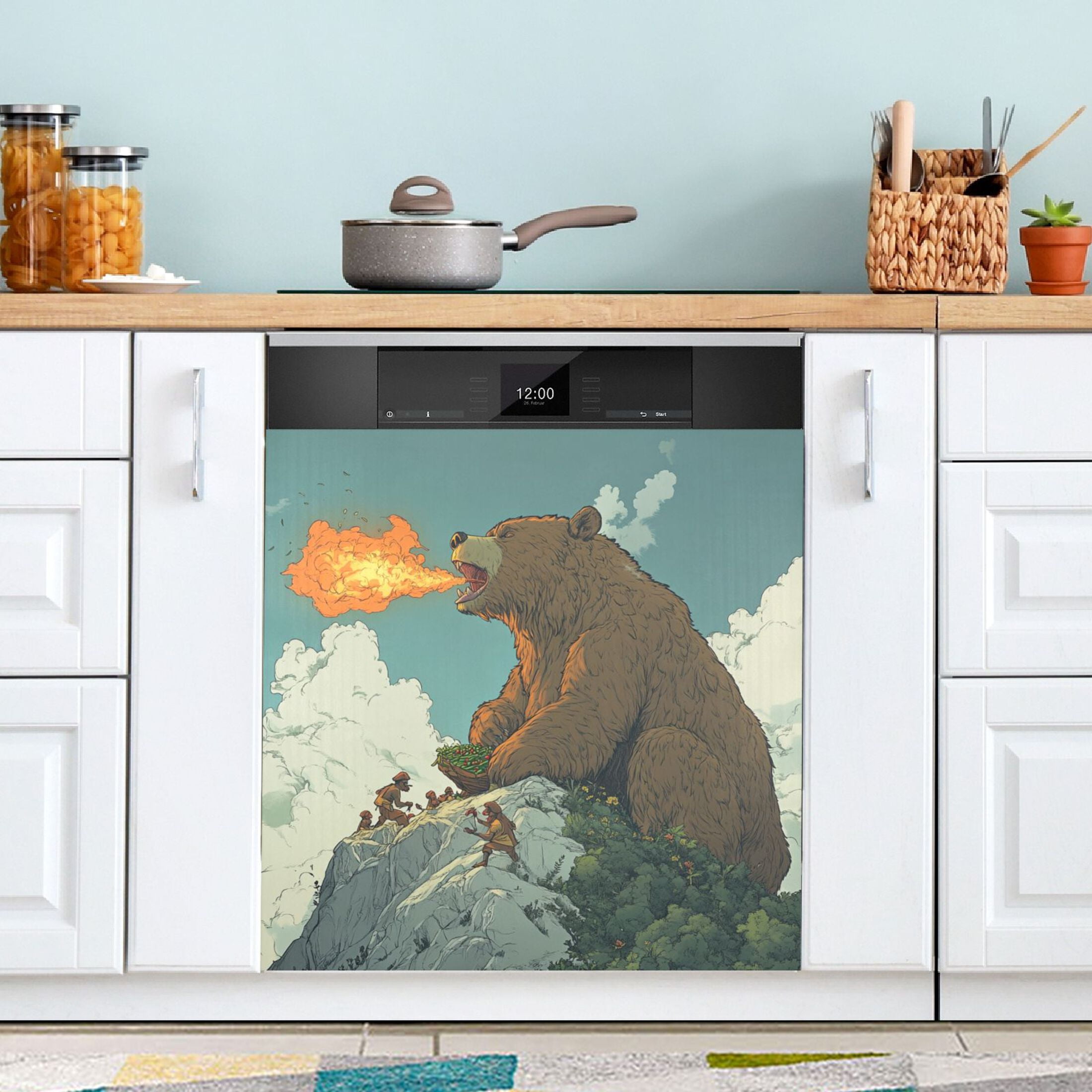 qxltty Flaming Brown Bear Pattern Magnetic Dishwasher Sticker ...