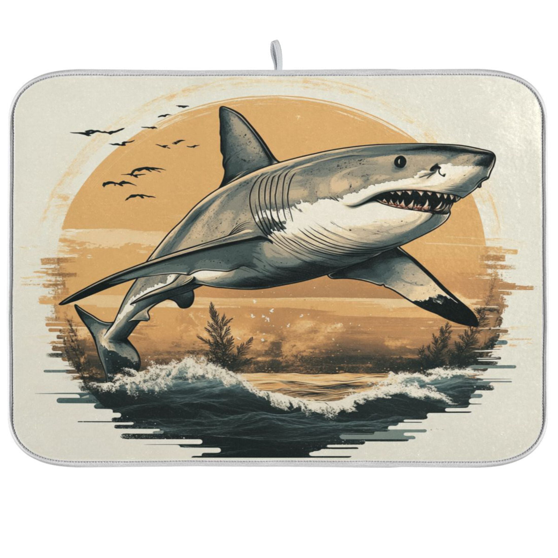 qxltty Great White Shark on The Oceans Illustration Kitchen Drying Mat ...