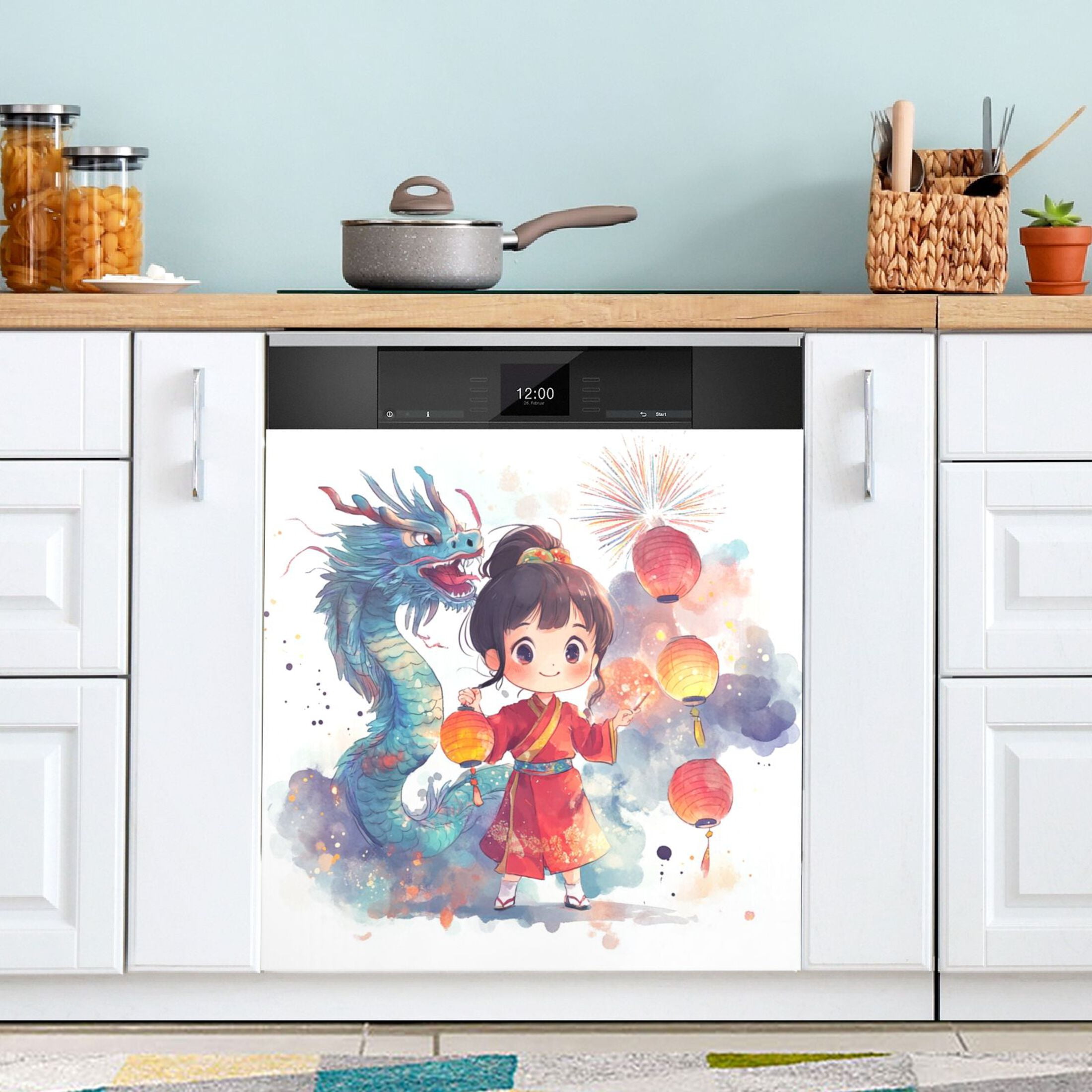 qxltty The Lass Is Dancing with An Oriental Dragon Magnetic Dishwasher ...
