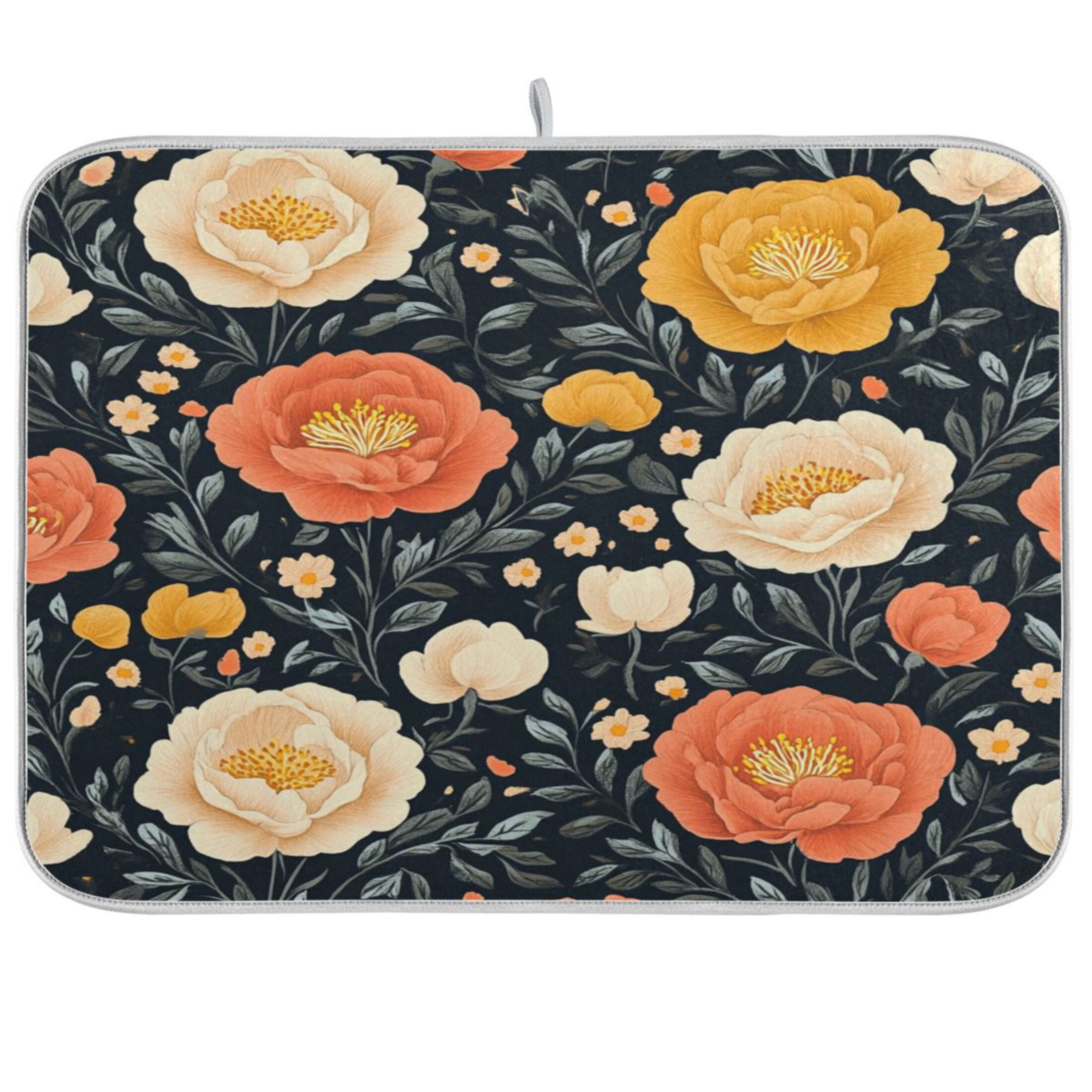 qxltty Nostalgic Peonies Pattern Kitchen Drying Mat Extremely Absorbent ...