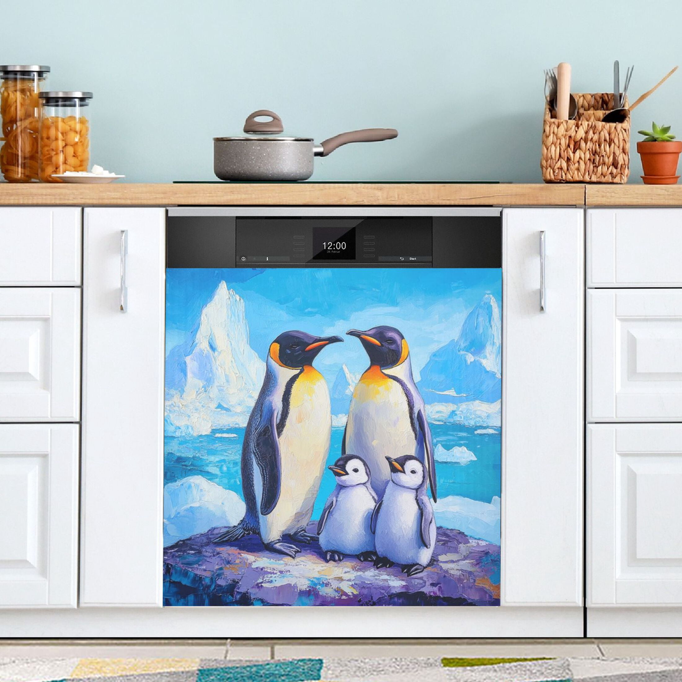 qxltty Penguin Family Pattern Magnetic Dishwasher Sticker Refrigerator ...