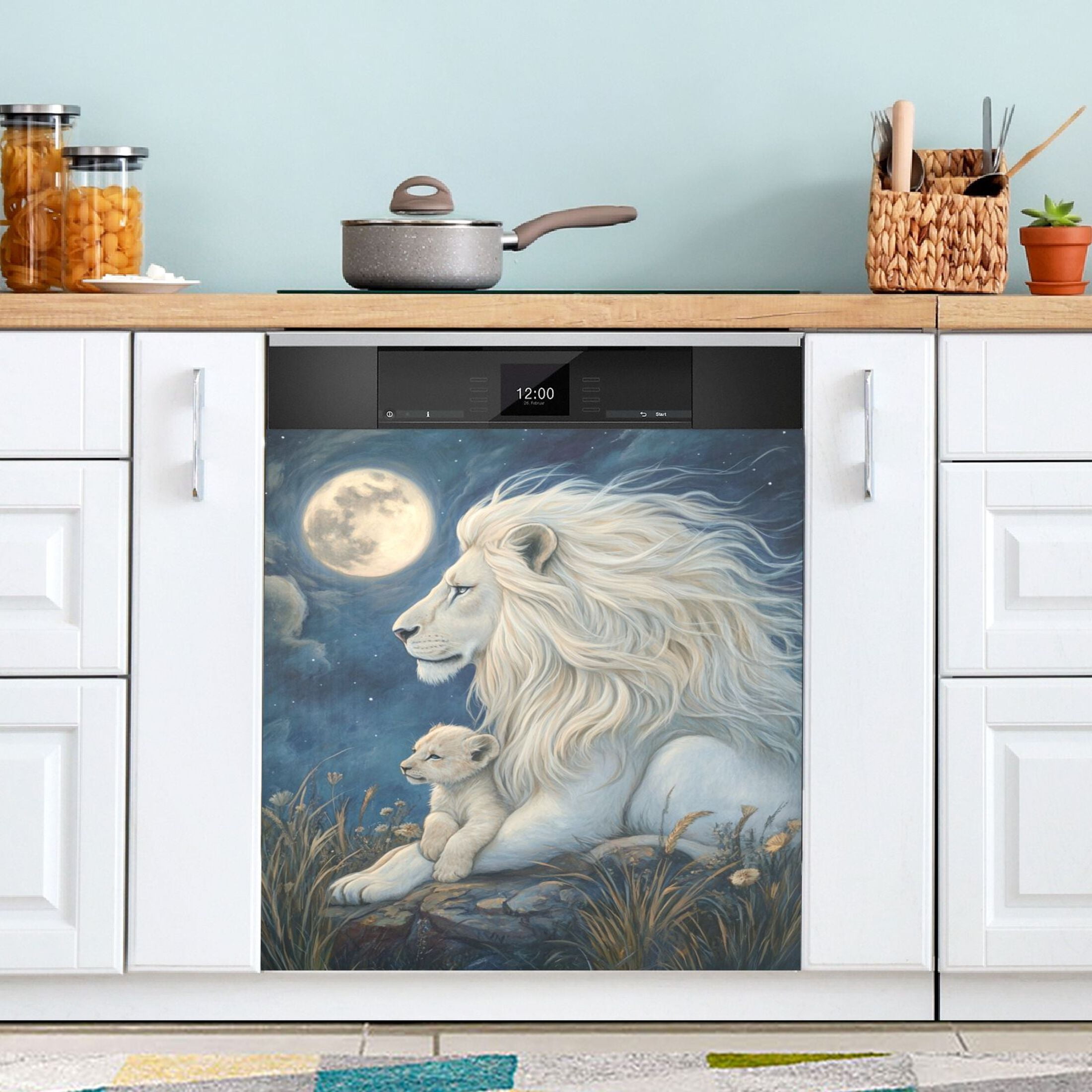 qxltty White Maned Lion Magnetic Dishwasher Sticker Refrigerator Cover ...