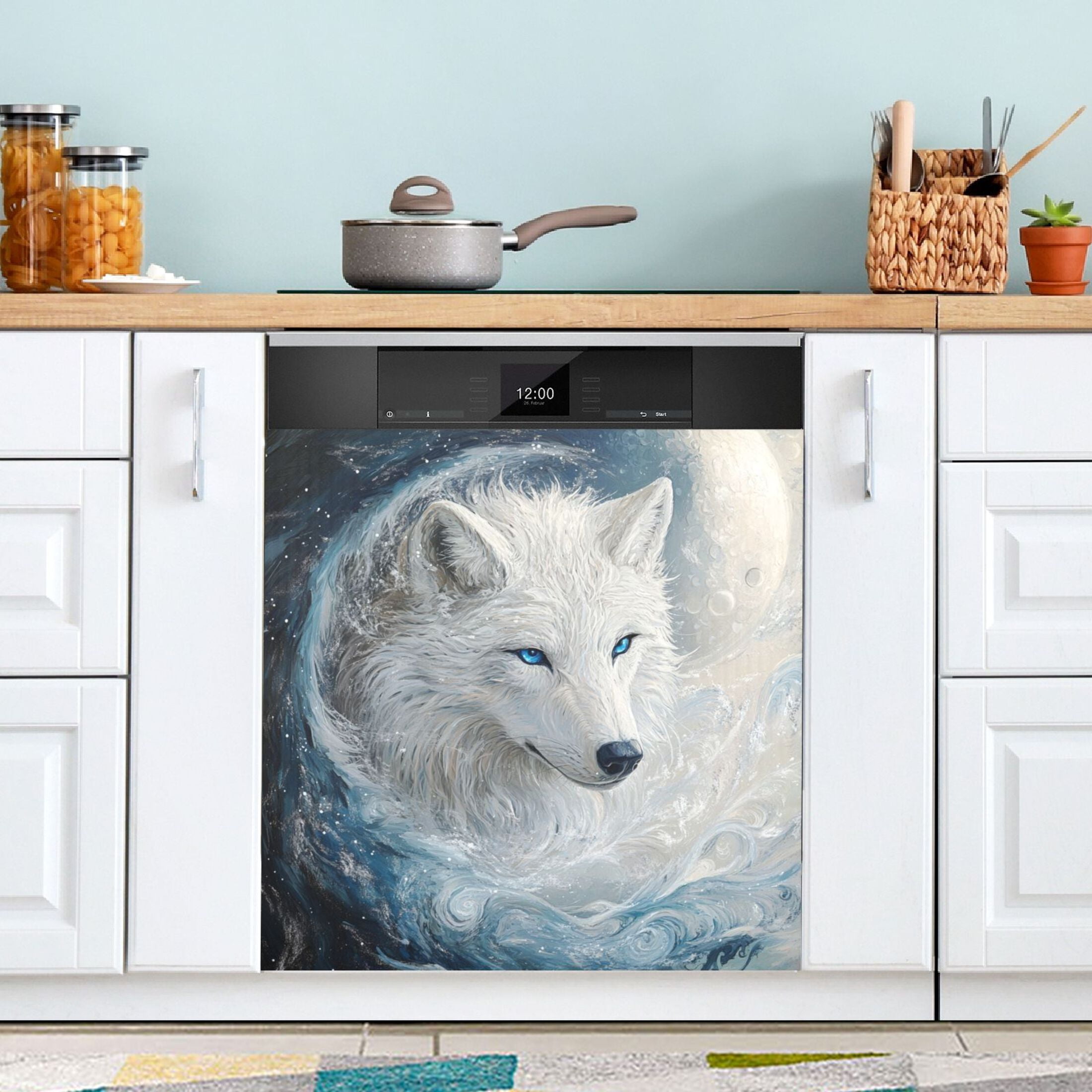 qxltty White Wolf with Blue Eyes Magnetic Dishwasher Sticker ...