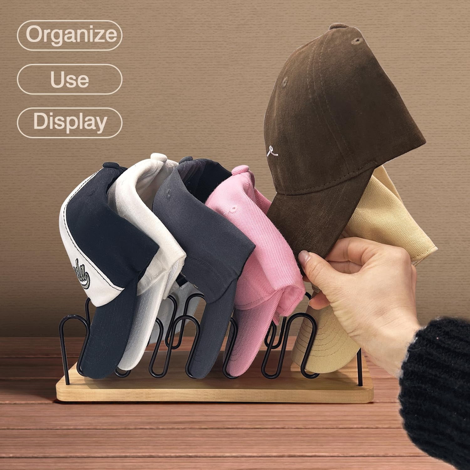 qyagdhf 2 Pack Hat Organizer for Baseball Caps | Wood & Metal Hat Rack ...