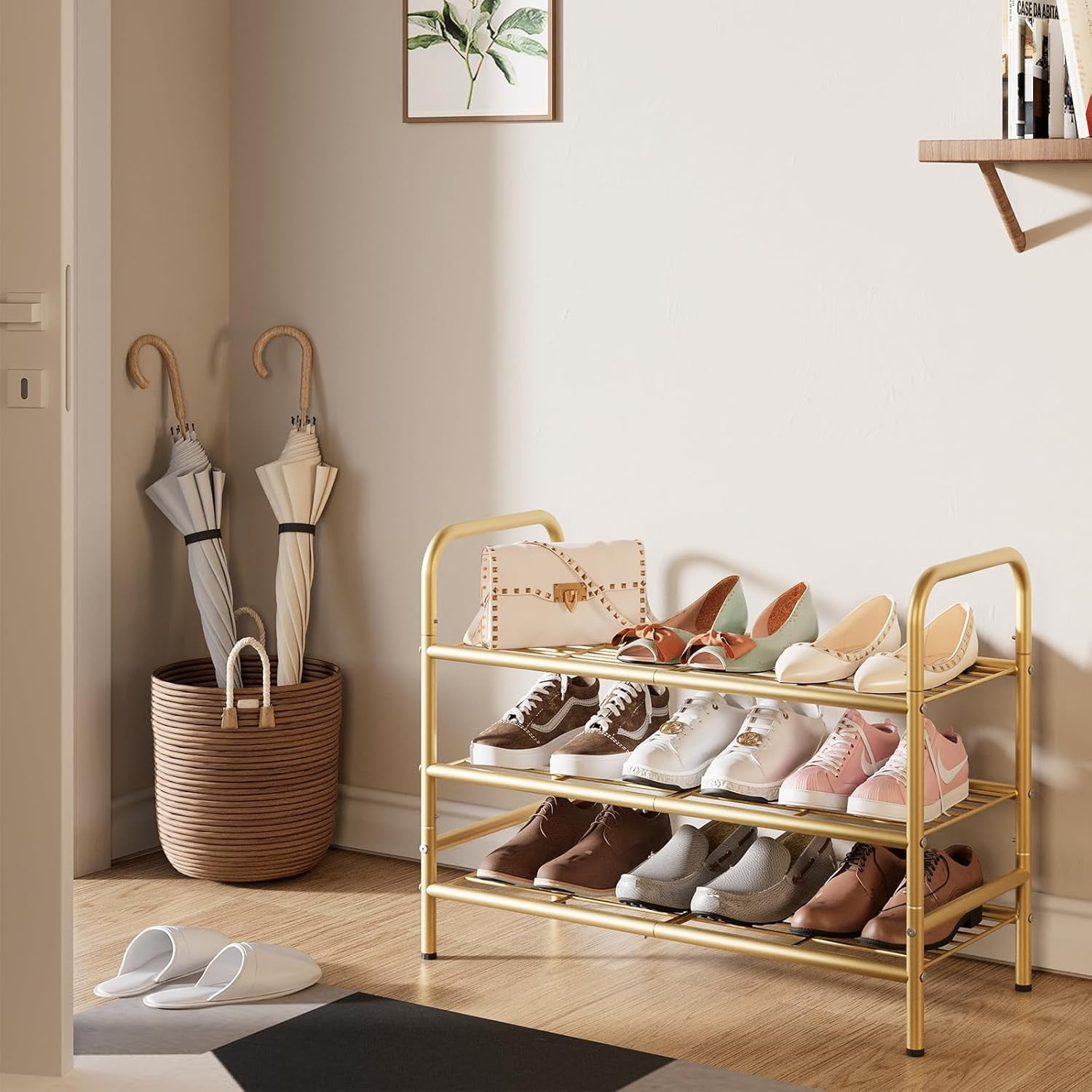 qyagdhf Metal Shoe Rack 4 Tiers Gold Iron Mesh Freestanding Shoe ...