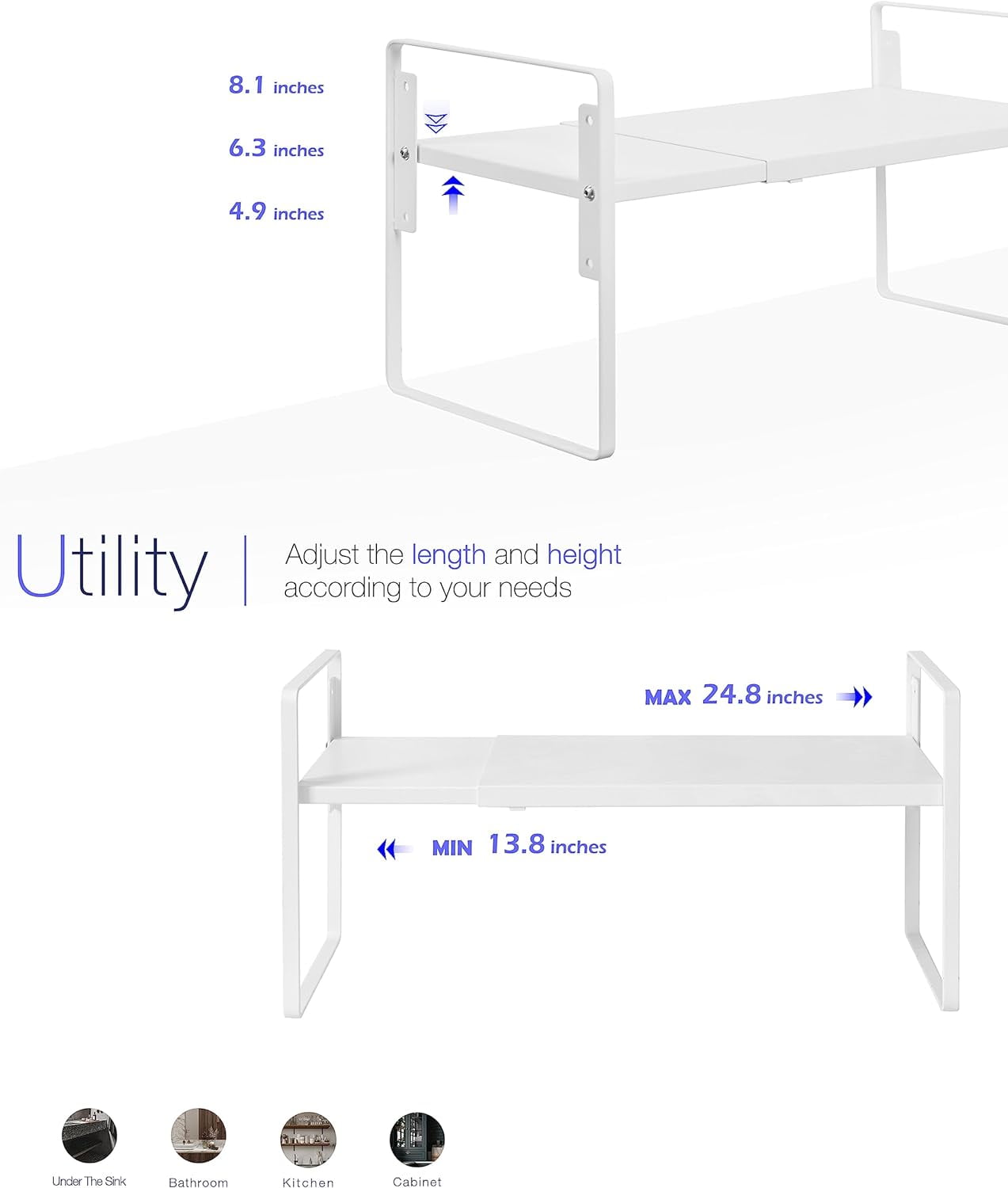 qyrhfvak Cabinet Shelf Expandable Height Adjustable Organizer Riser for ...