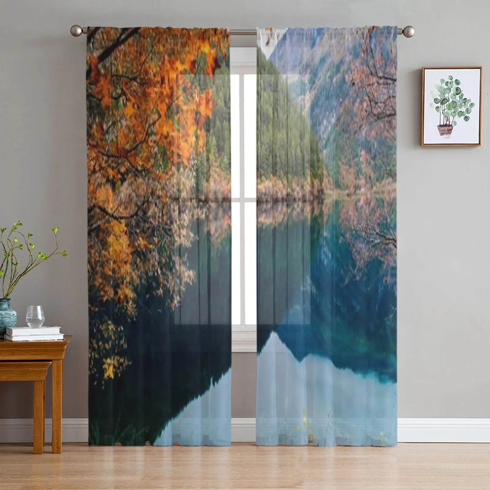 r Lake Natural Scenery Tulle Curtains For Living Room Sheer Curtain ...