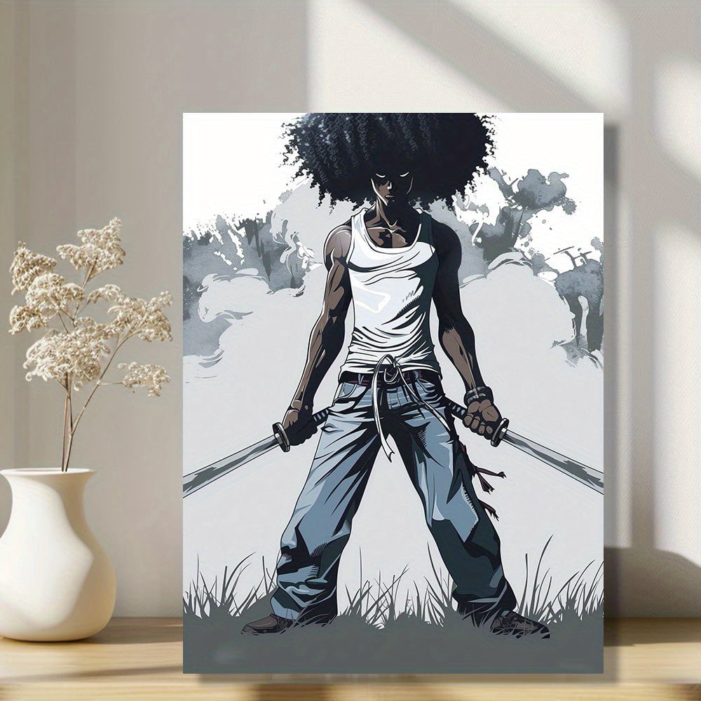 r, Light Luxury Living Room Wall Painting, Black Afro, Blue Jeans ...