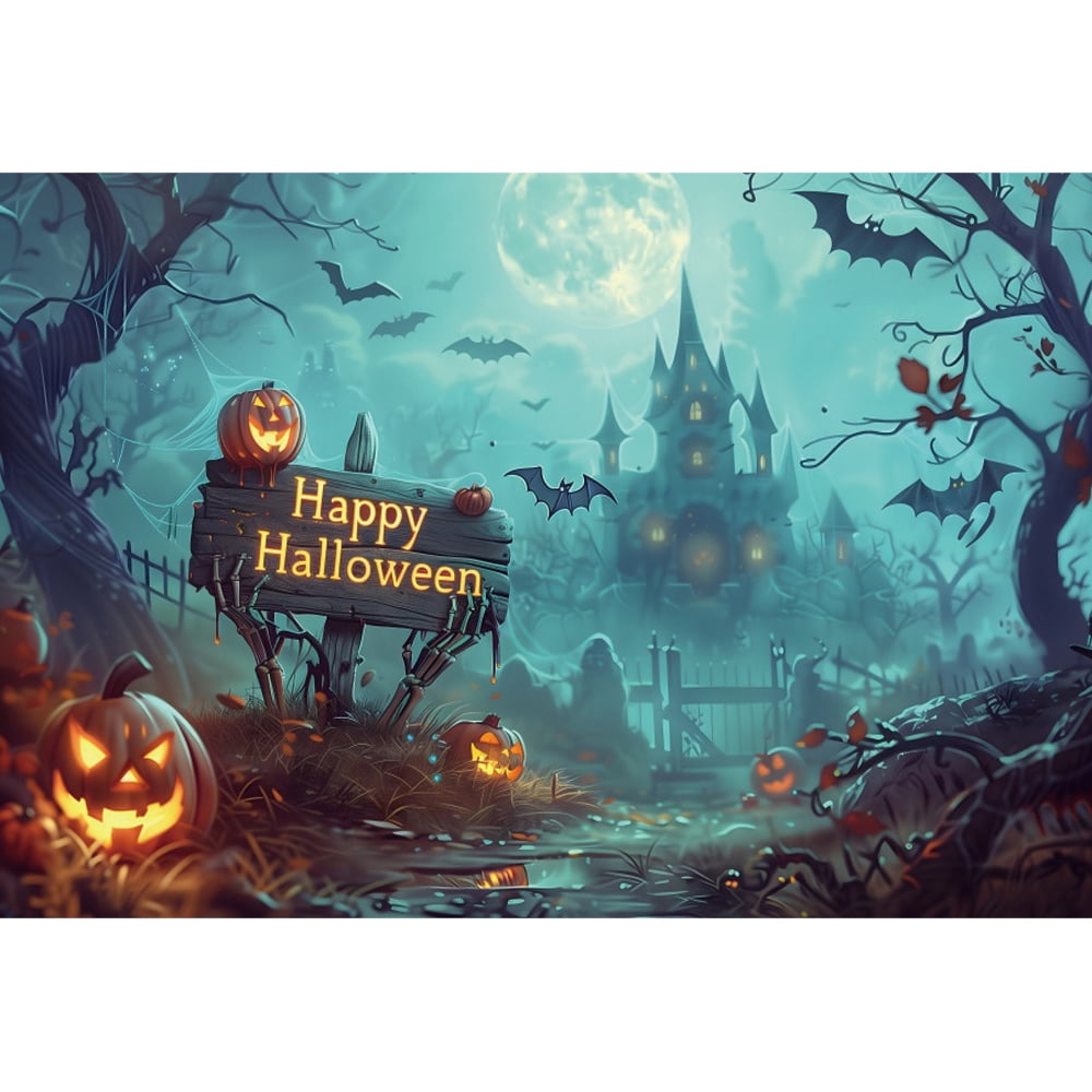 r Party Portrait Kids Background Lantern Pumpkin Graveyard Forest Night ...
