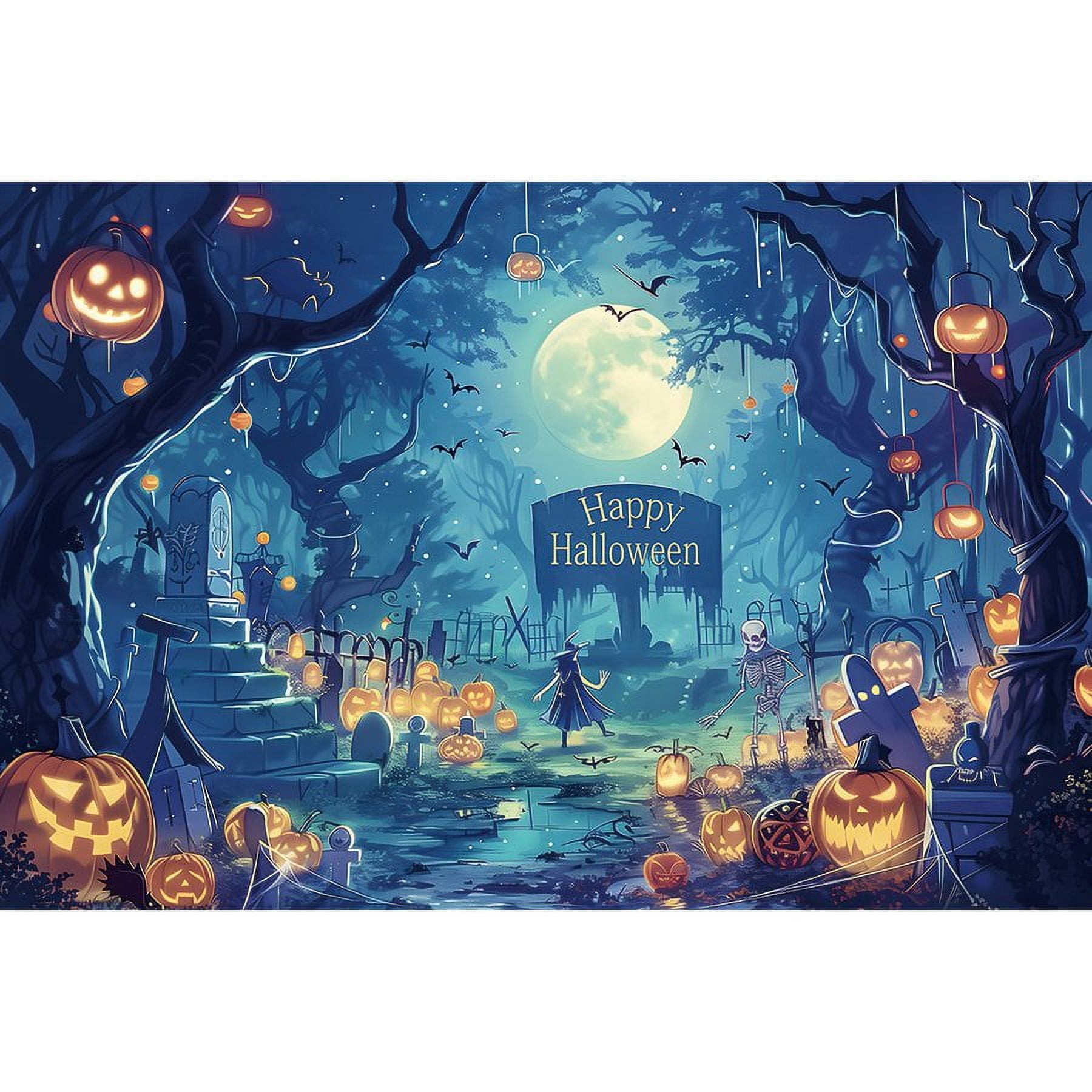 r Party Portrait Kids Background Lantern Pumpkin Graveyard Forest Night ...
