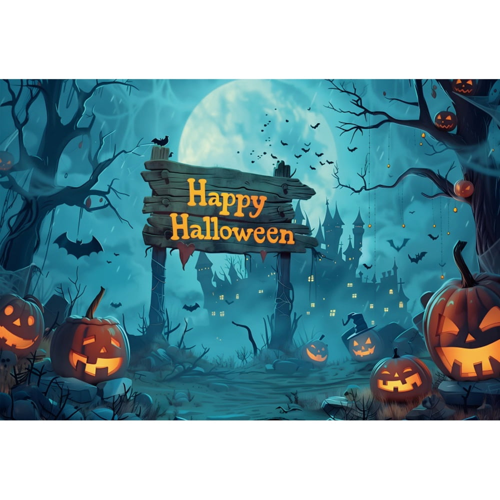 r Party Portrait Kids Background Lantern Pumpkin Graveyard Forest Night ...