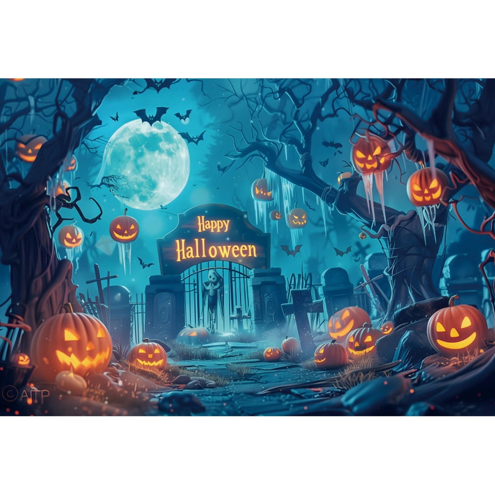 r Party Portrait Kids Background Lantern Pumpkin Graveyard Forest Night ...