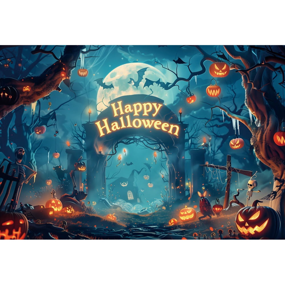 r Party Portrait Kids Background Lantern Pumpkin Graveyard Forest Night ...