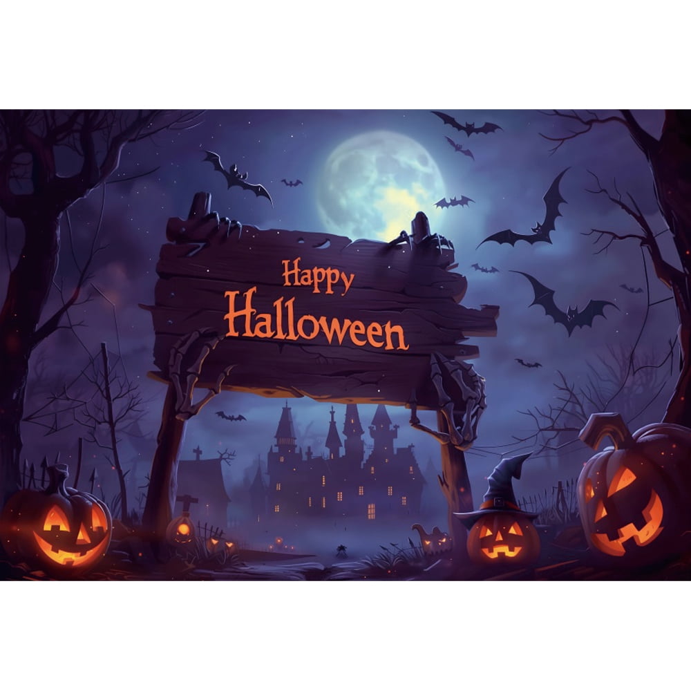 r Party Portrait Kids Background Lantern Pumpkin Graveyard Forest Night ...