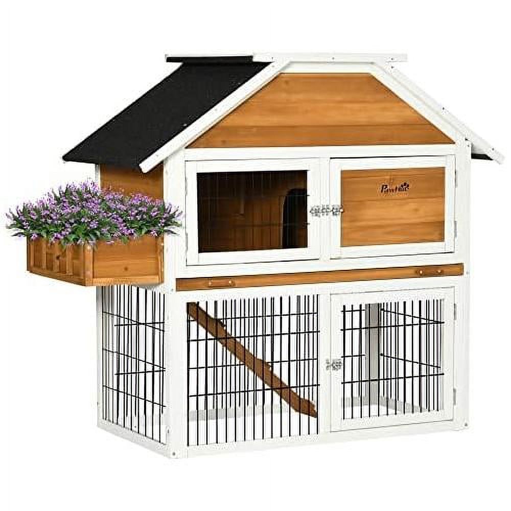 rabbit hutch outdoor for 2 rabbits, wooden rabbit cage with flower bed ...